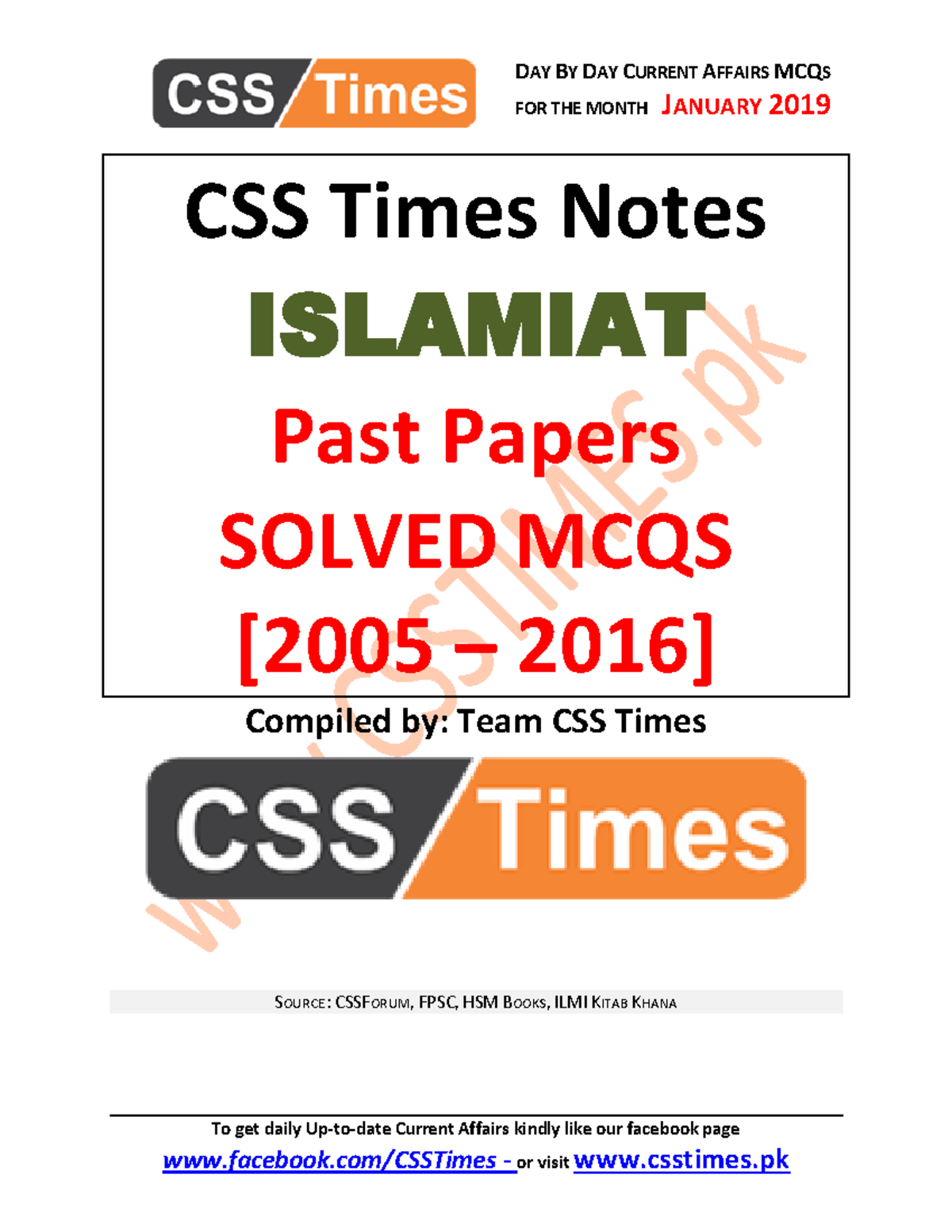 CSS Islamiat Past Papers MCQs (2005-2016 ) by CSSTimes - DAY BY DAY ...