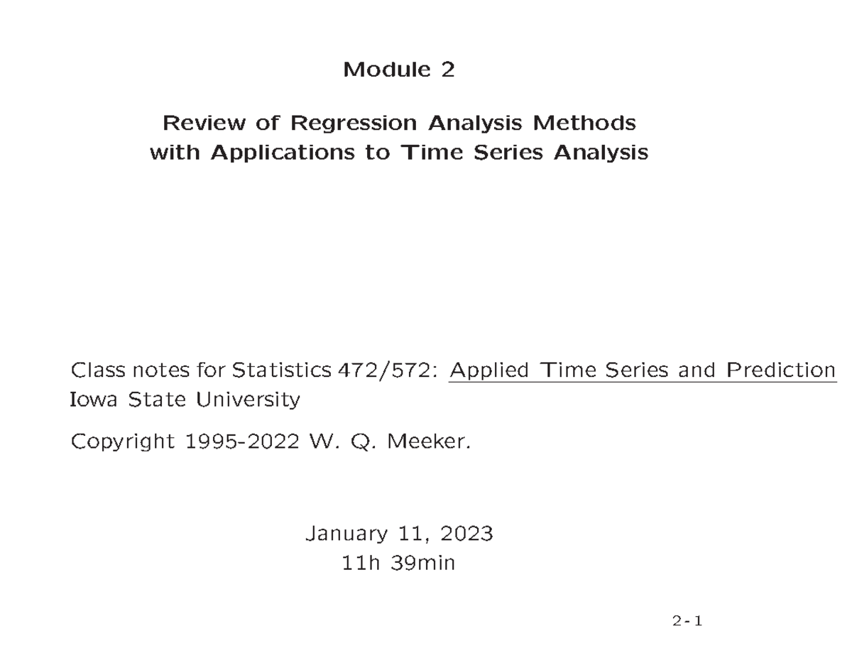Module 2 Regression Analysis Methods for Time Series - Studocu