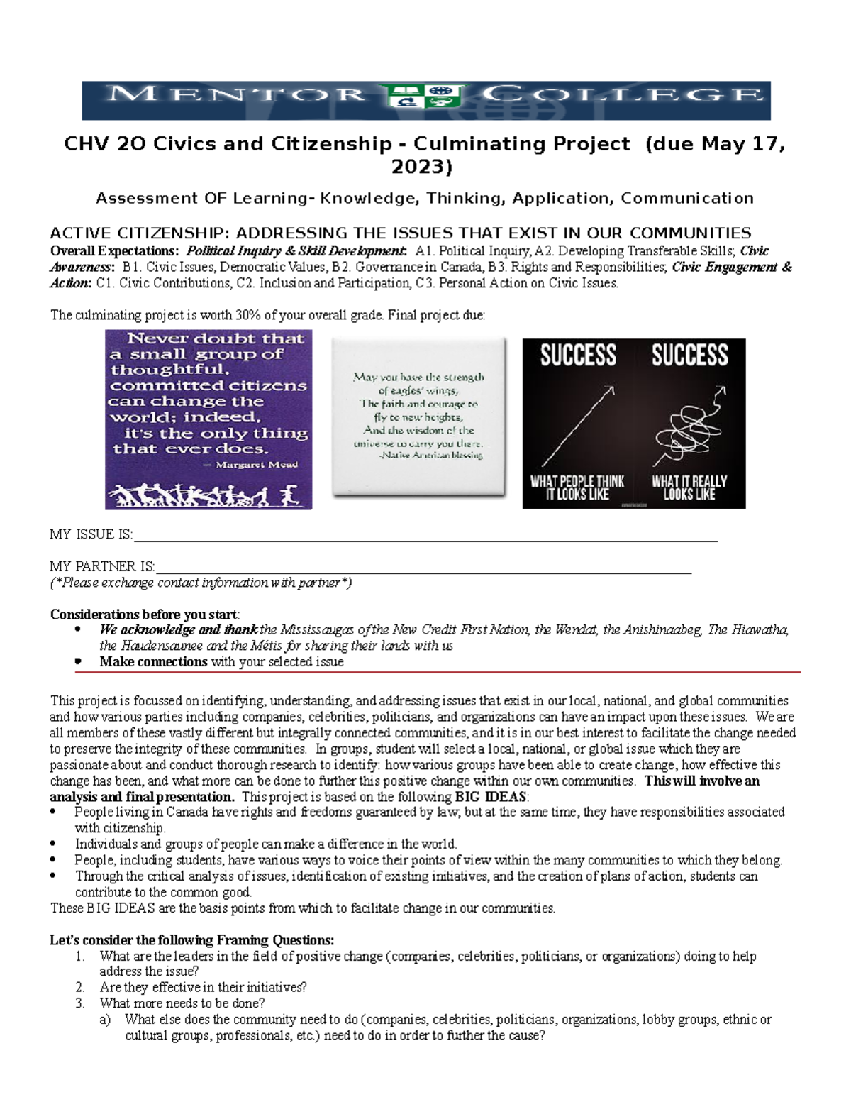 Active Citizenship Project 2023 - CHV 2O Civics and Citizenship ...