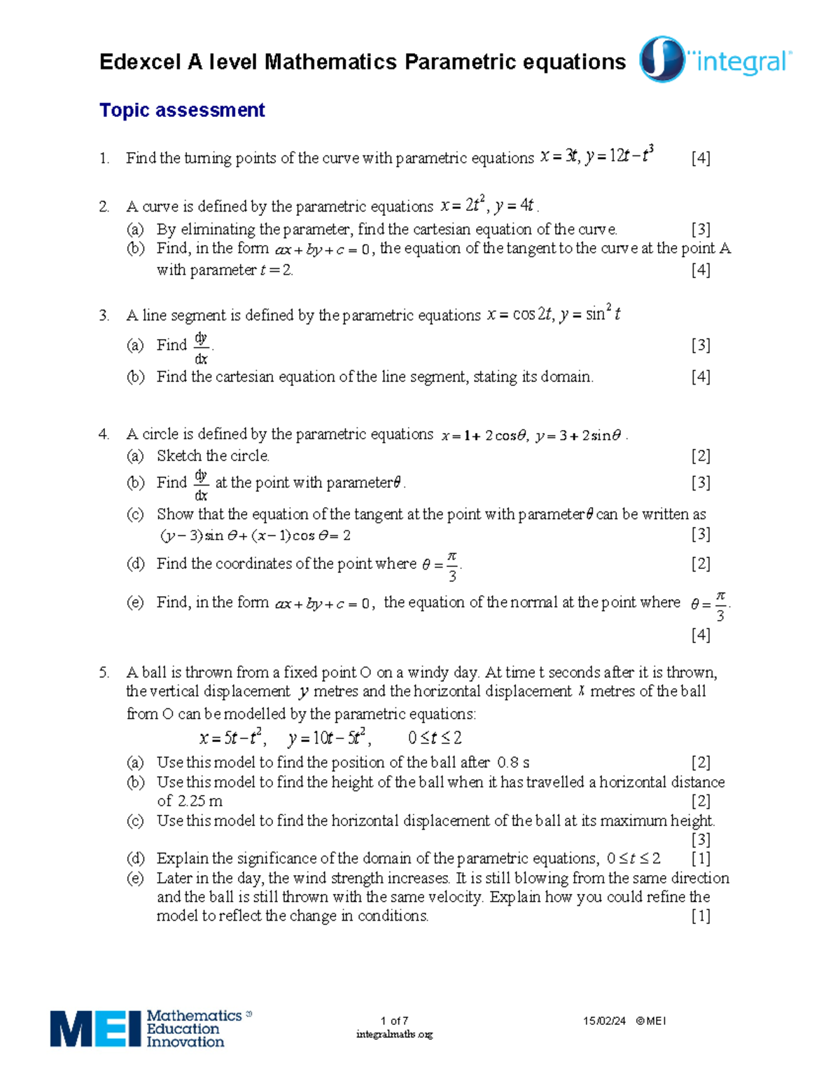 Eda2passw - worksheet - Edexcel A level Mathematics Parametric ...