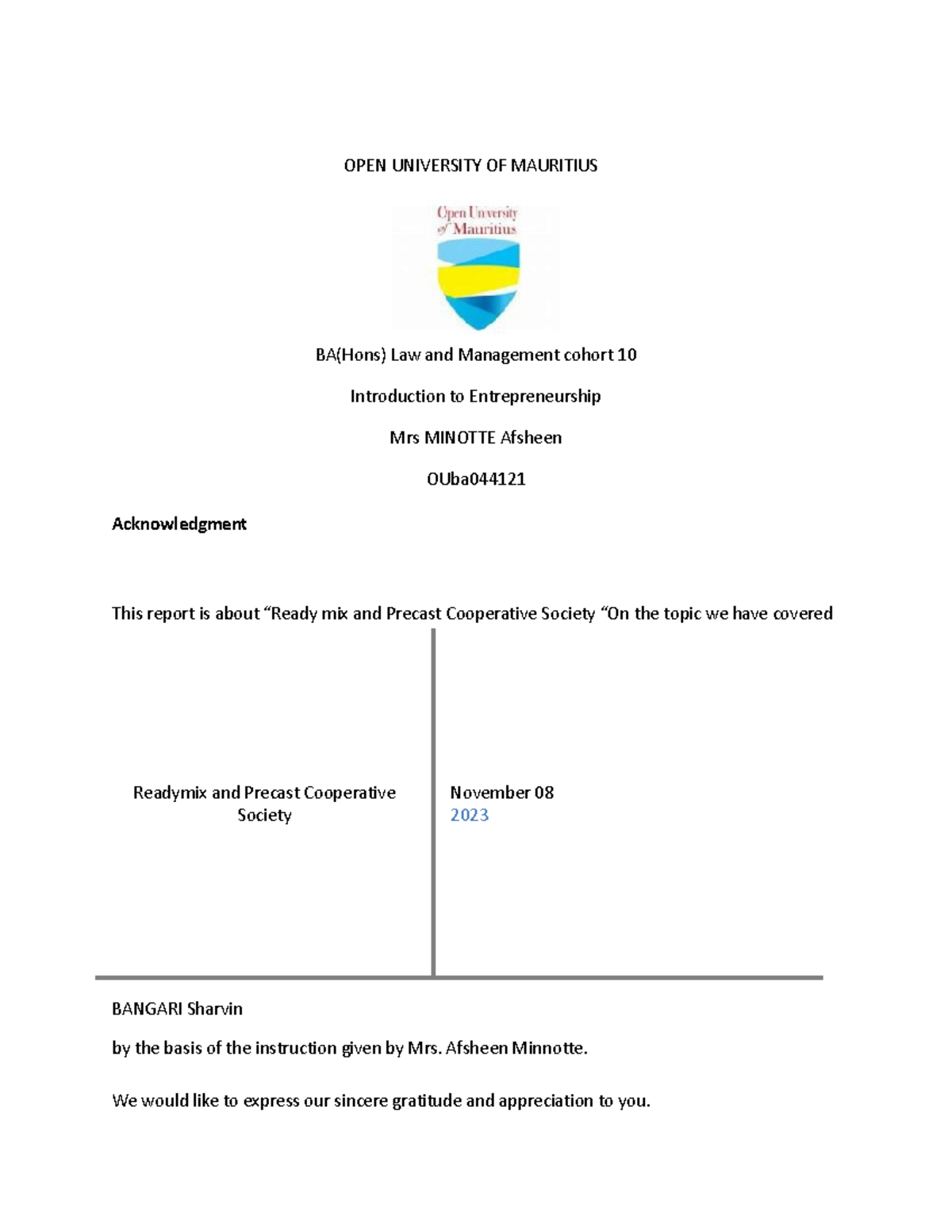 assignment 11100 - OPEN UNIVERSITY OF MAURITIUS BA(Hons) Law and ...