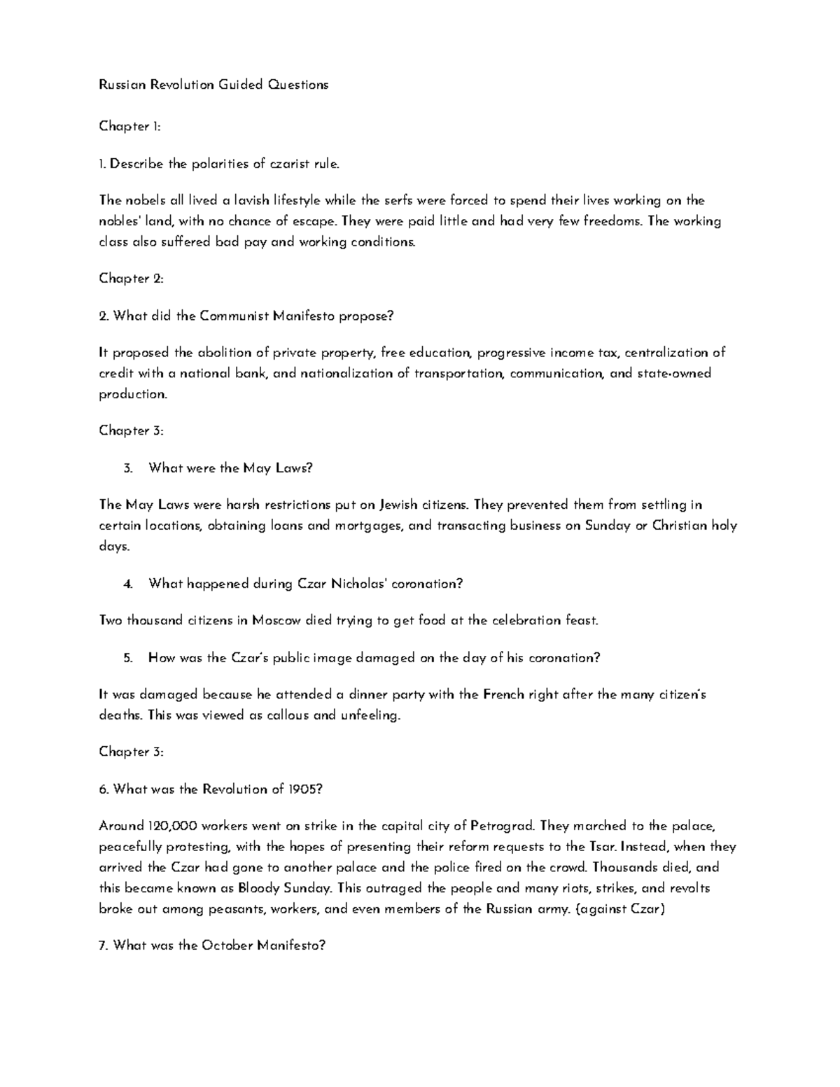 Russian revolution guided questions - Russian Revolution Guided ...