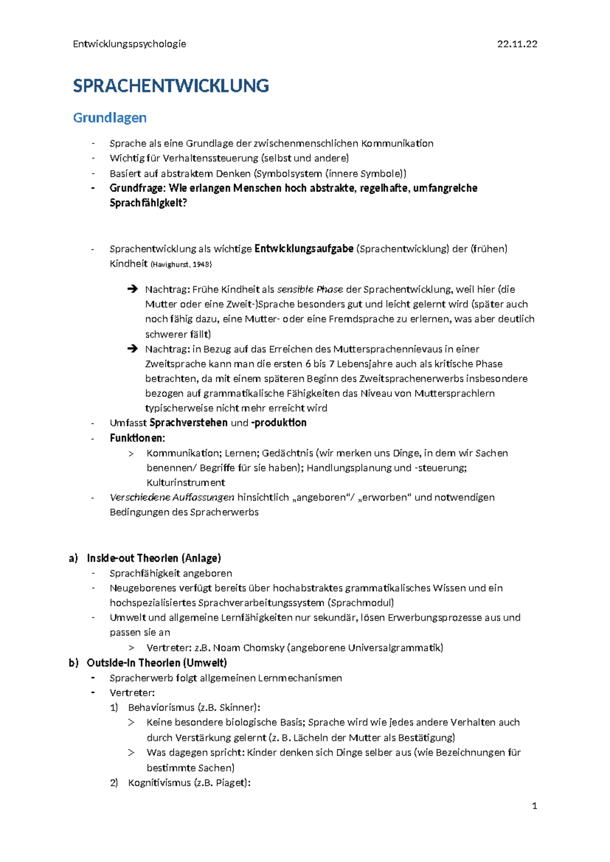 Übersicht Sprachentwicklung 22 - SPRACHENTWICKLUNG Grundlagen Sprache ...