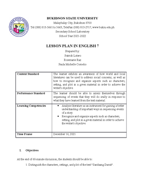 First COT DLP English WITH Annotations - Grades 5 DAILY LESSON LOG ...
