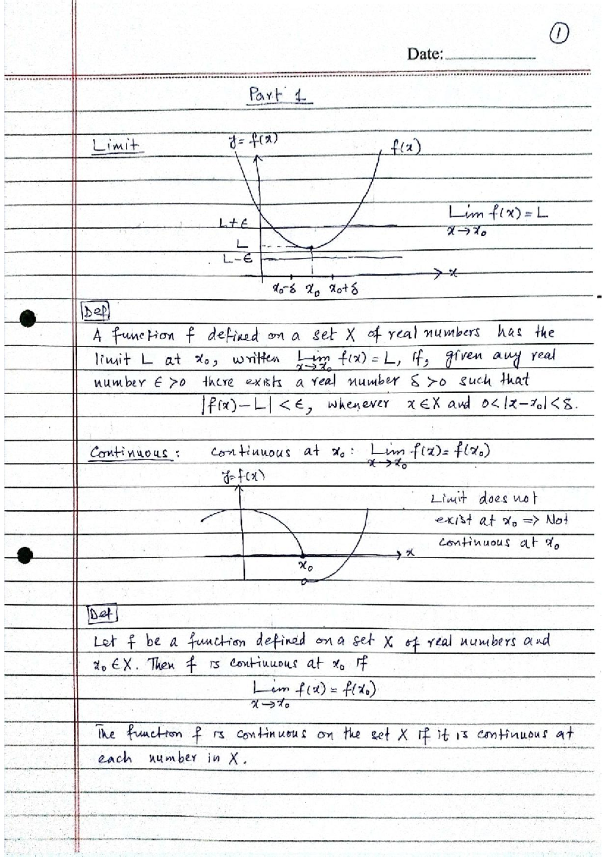 Notes - lolo - Date: Part 1 Limit f(x) Lim f(x) L Ltt x to L to xoto ...
