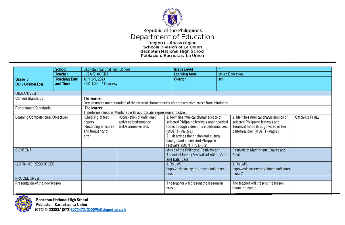Week 8 -April 1-5 - Republic of the Philippines Department of Education ...