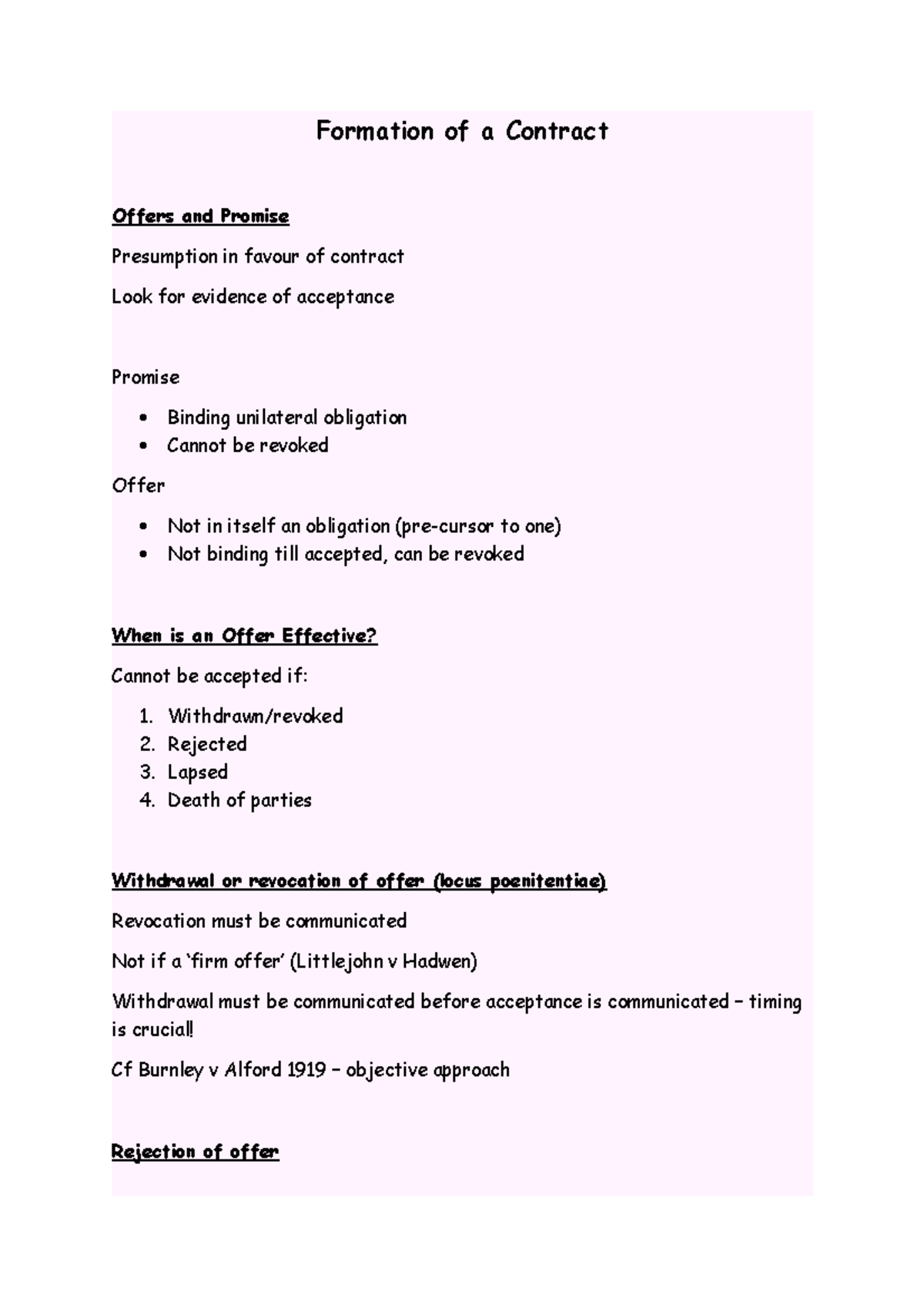 5. Formation of a Contract - Formation of a Contract Offers and Promise ...