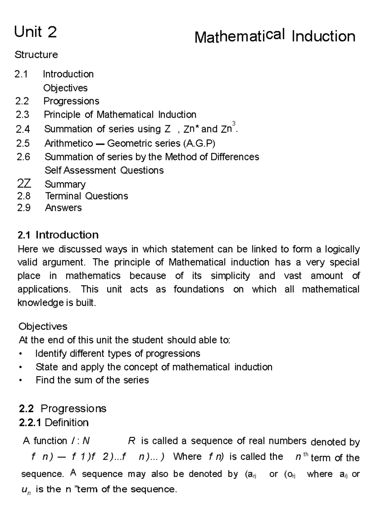 Discrete Mathematics-Mathematical Induction - Unit 2 Structure 2 Introduction Objectives 2 - Studocu