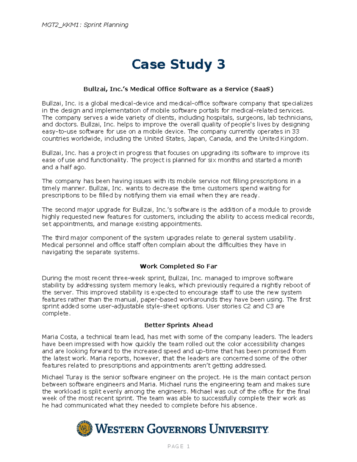 Case Study 3 - MGT2 - MGT2_KKM1: Sprint Planning Case Study 3 Bullzai ...