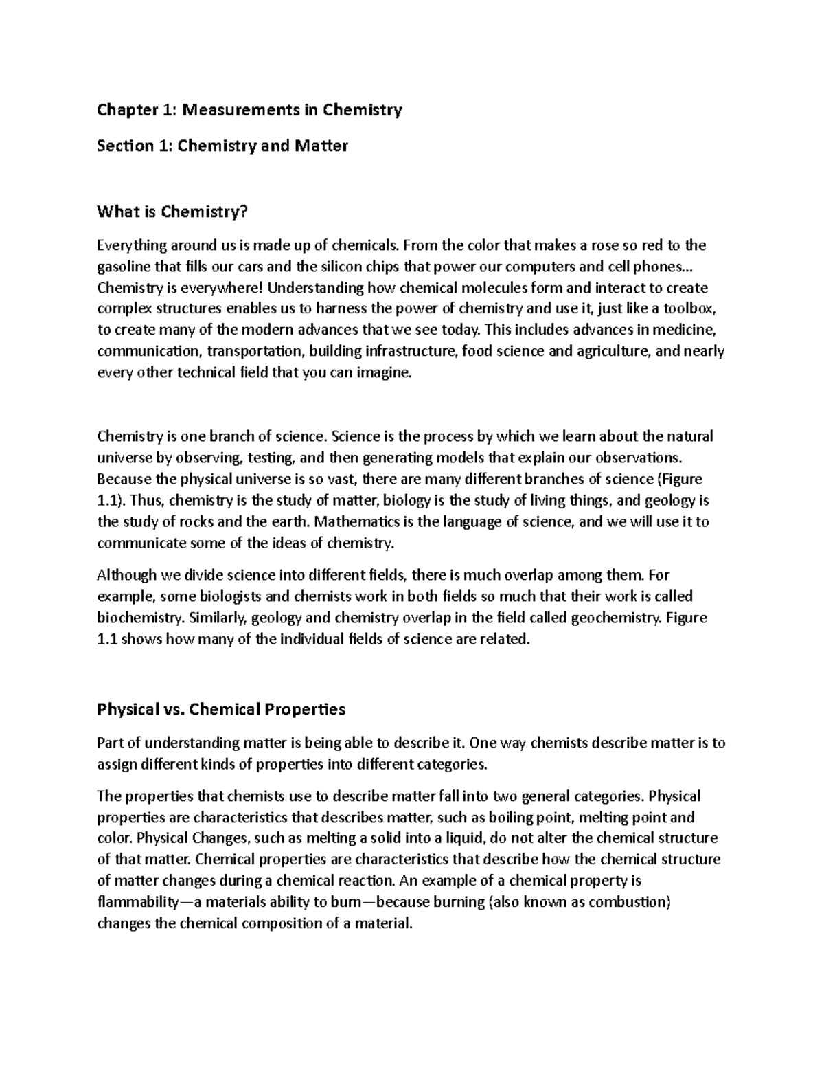 Consumer Chemistry - Chapter 1: Measurements in Chemistry Section 1 ...