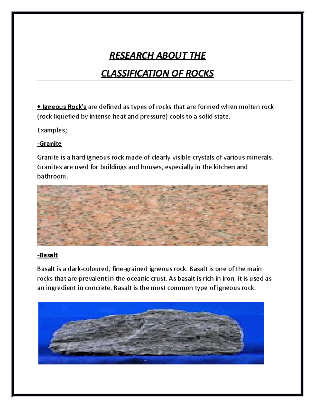 Research A123 - NON - RESEARCH ABOUT THE CLASSIFICATION OF ROCKS ...