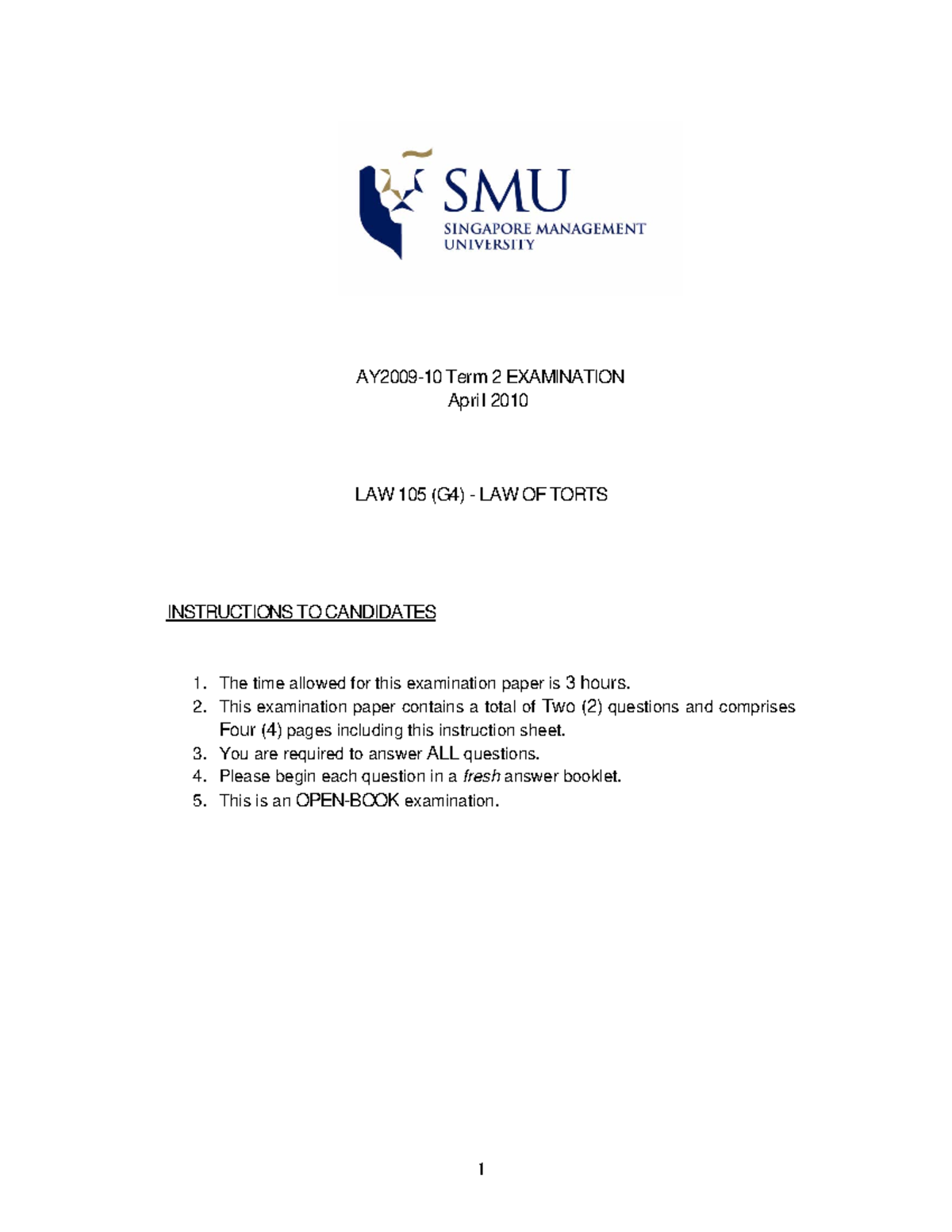 2009-10 (Tan Boon Heng) - AY2009-10 Term 2 EXAMINATION April 2010 LAW ...