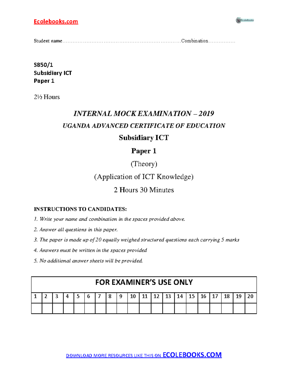 Computer P1 Revision PAST Papers (ecolebooks - Student - Studocu
