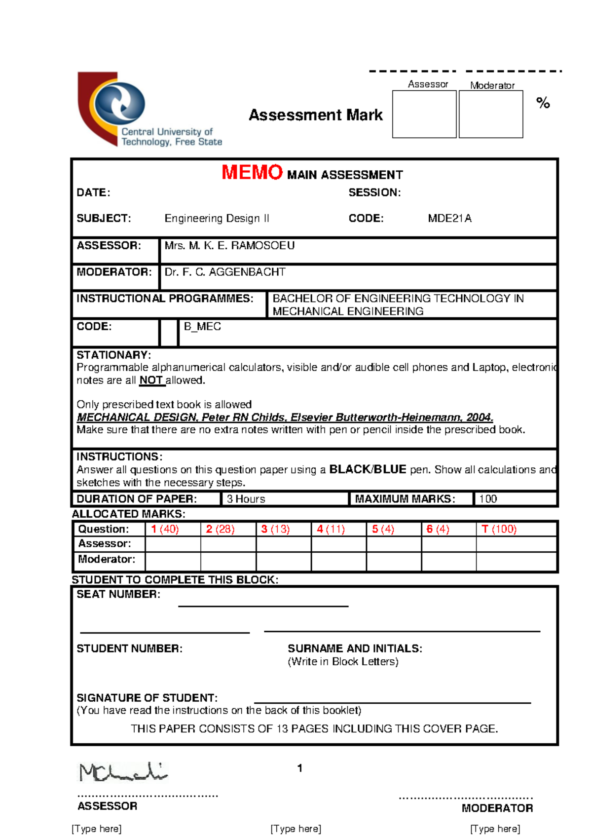 2019 S1 MDE21A MAIN EXAM-memo ...