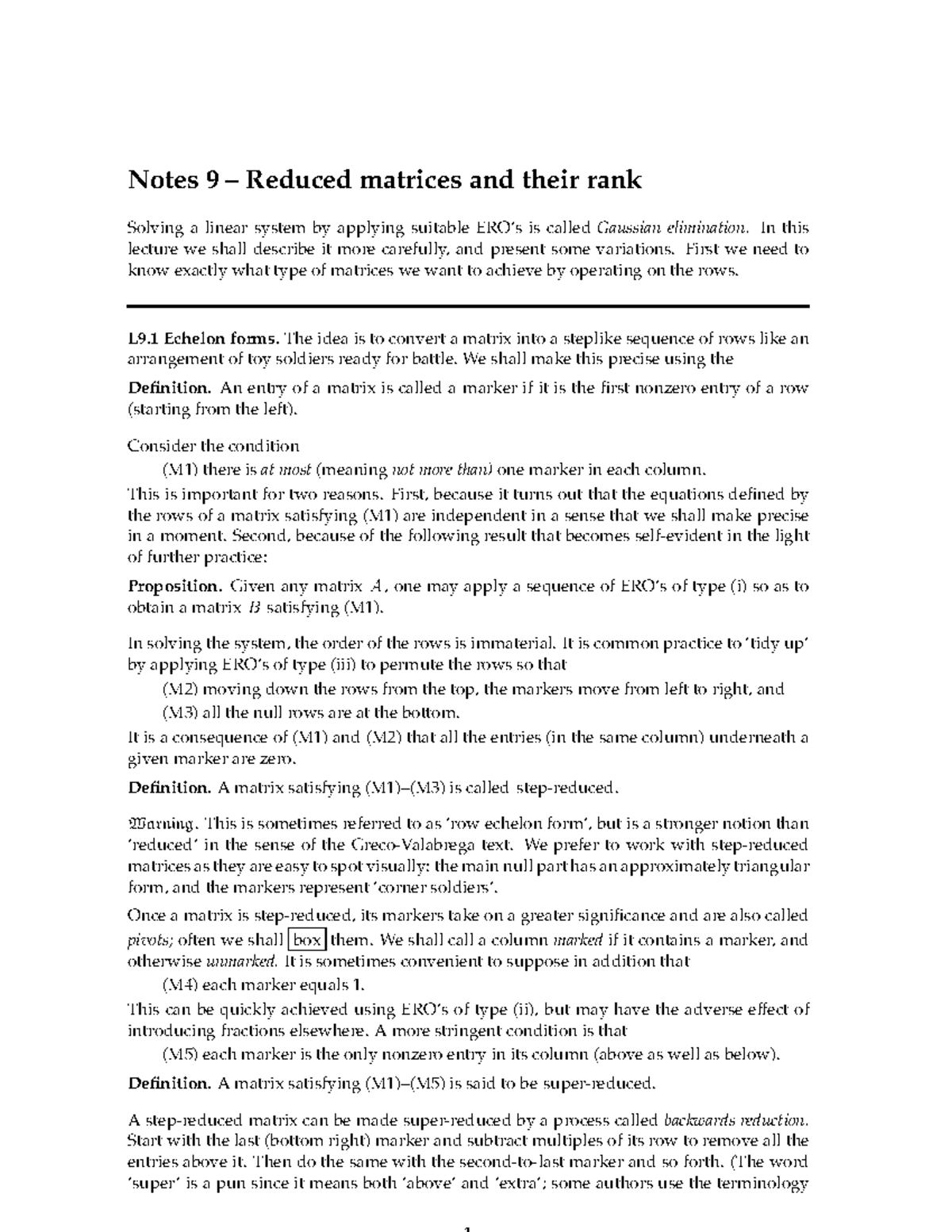LAG9-Reduced matrices and their rank - Notes 9 – Reduced matrices and ...