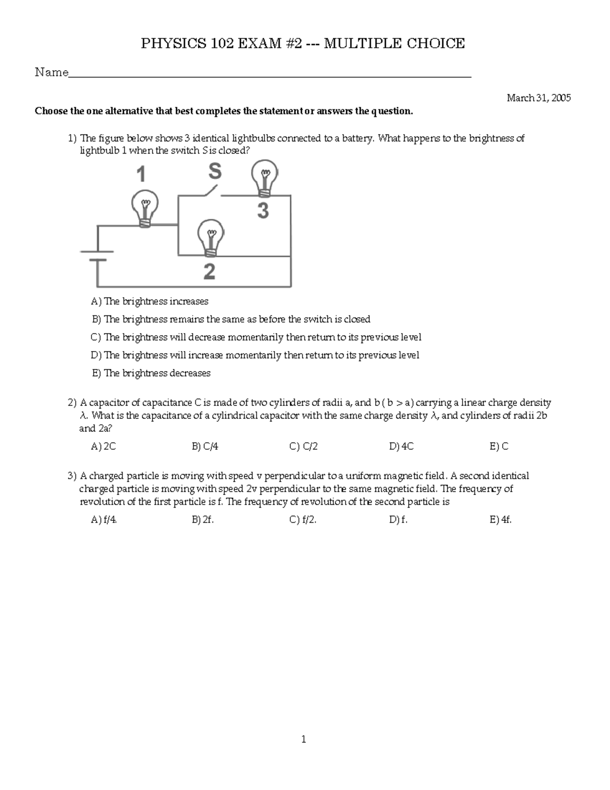 Exam2 MC - midterm - PHYSICS 102 EXAM #2 - MULTIPLE CHOICE - Studocu