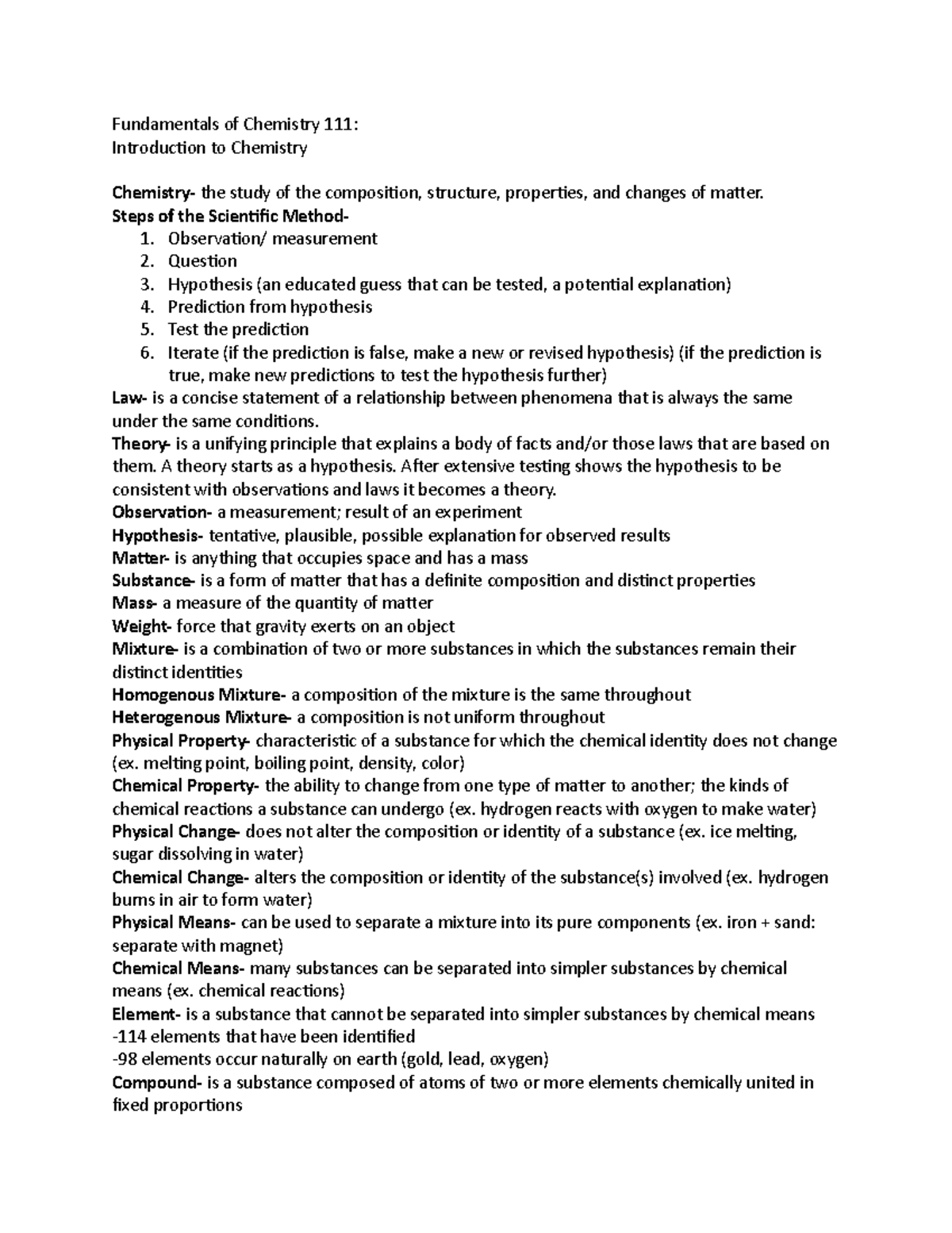 Fundamentals of Chemistry 111 - Steps of the Scientific Method- 1 ...