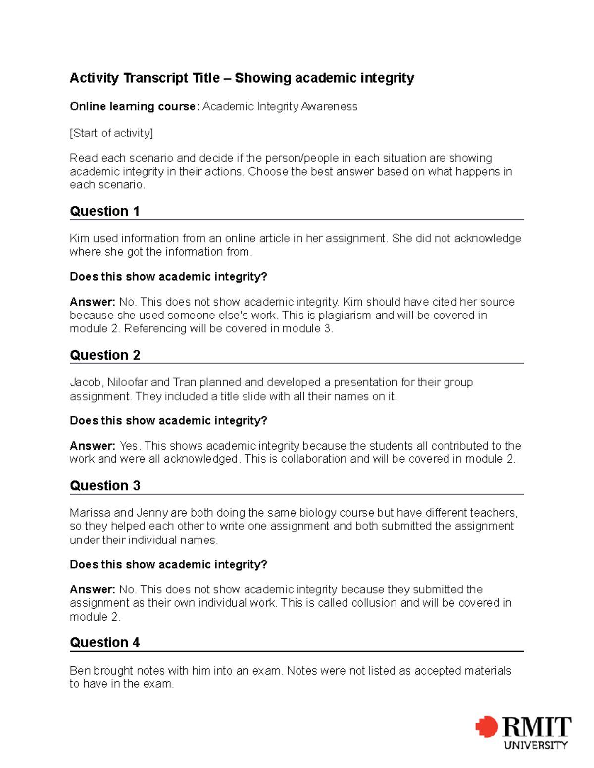 Showing academic integrity transcript (.docx, 55KB) - Activity Transcript Title – Showing ...