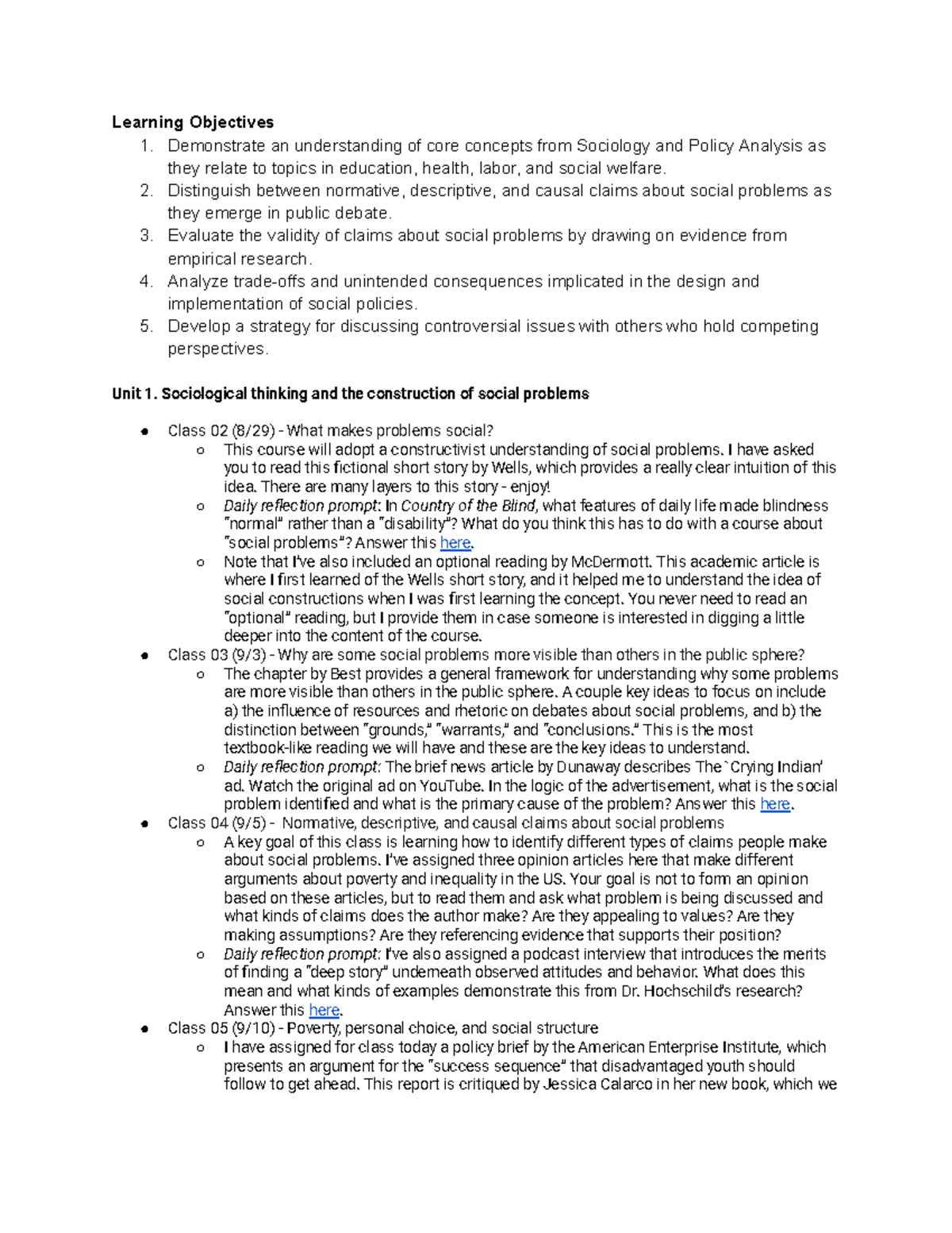 Social problems Prelim 1 - Learning Objectives 1. Demonstrate an ...