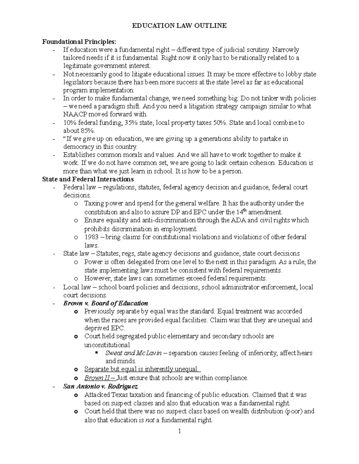 10Education-Law-Outline - EDUCATION LAW OUTLINE Foundational Principles ...
