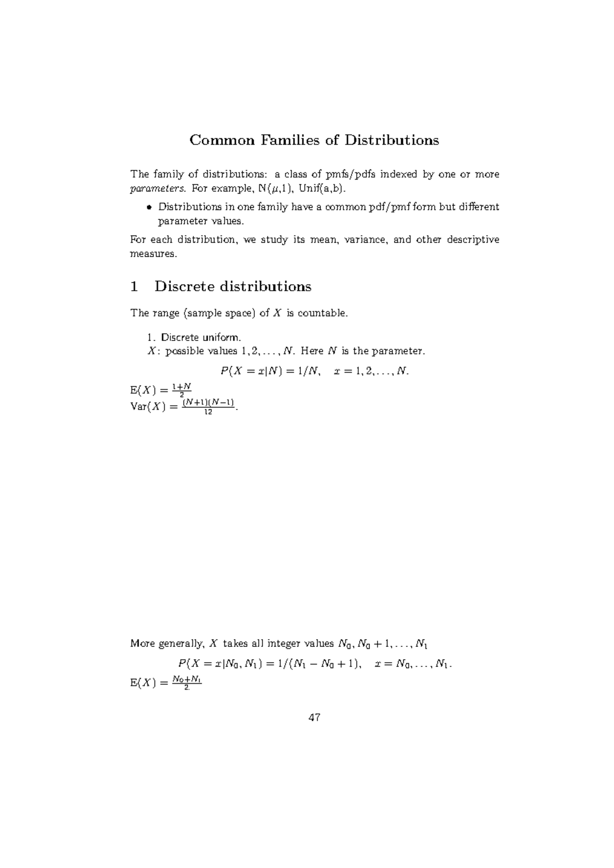 Chap3 of STAT564 Therory of Probability - Common Families of ...