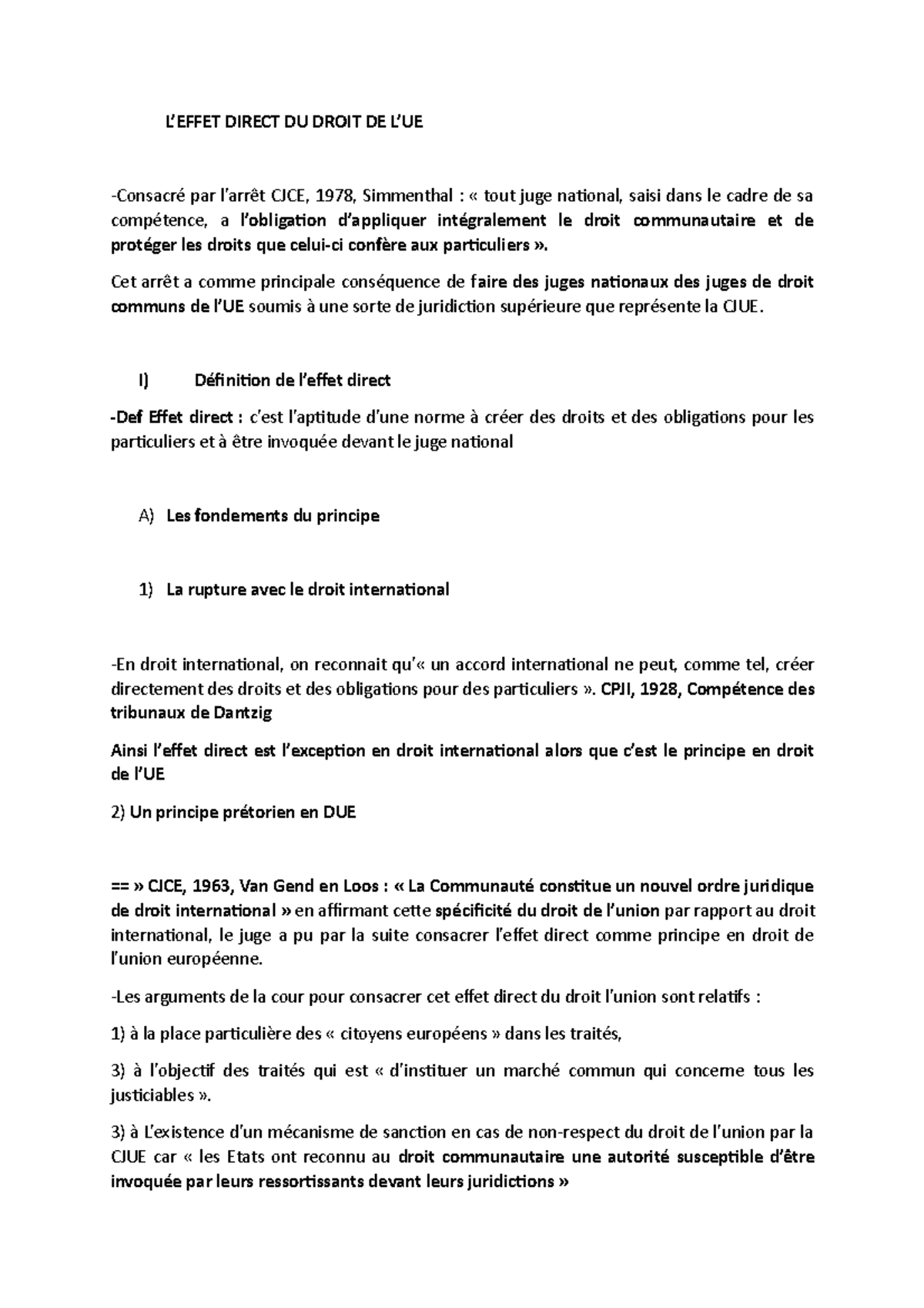 Fiche Effet Direct - L’EFFET DIRECT DU DROIT DE L’UE -Consacré par l ...