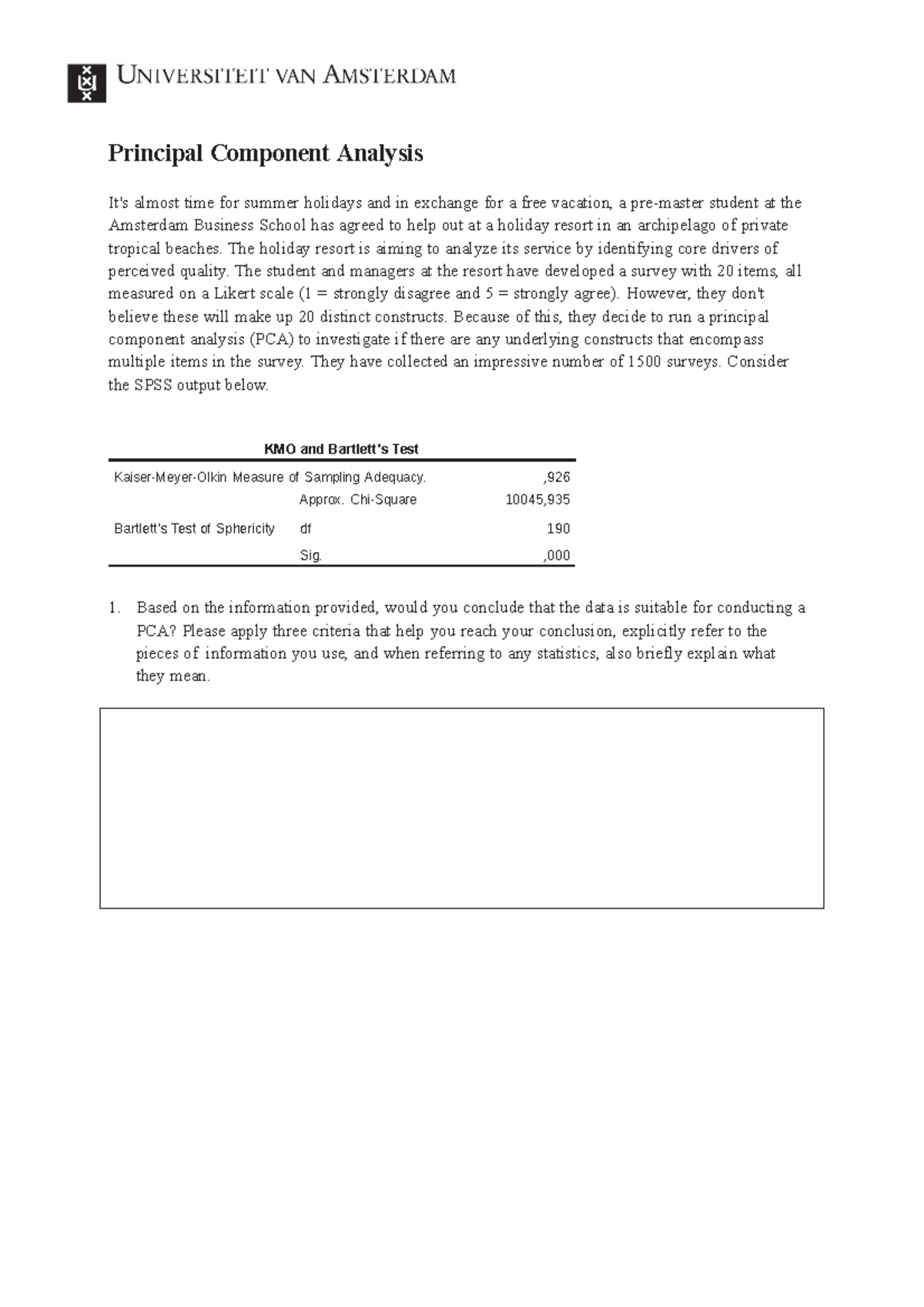 Practice exam - PCA (questions) - Principal Component Analysis It's ...