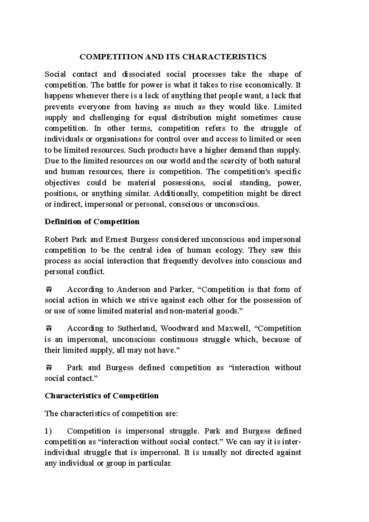 Competition AND ITS Characteristics - COMPETITION AND ITS ...