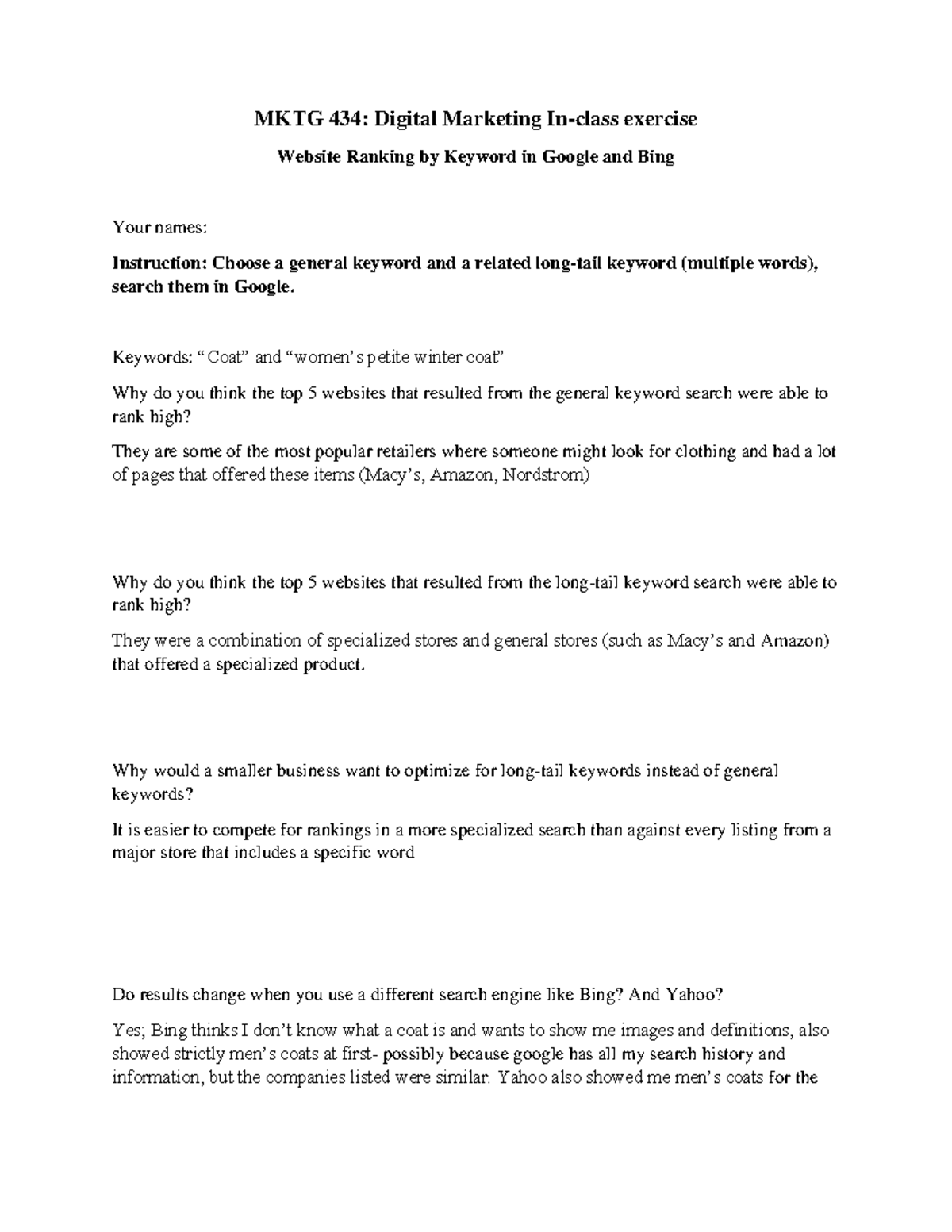 In-class exercise Website ranking - MKTG 434: Digital Marketing In ...