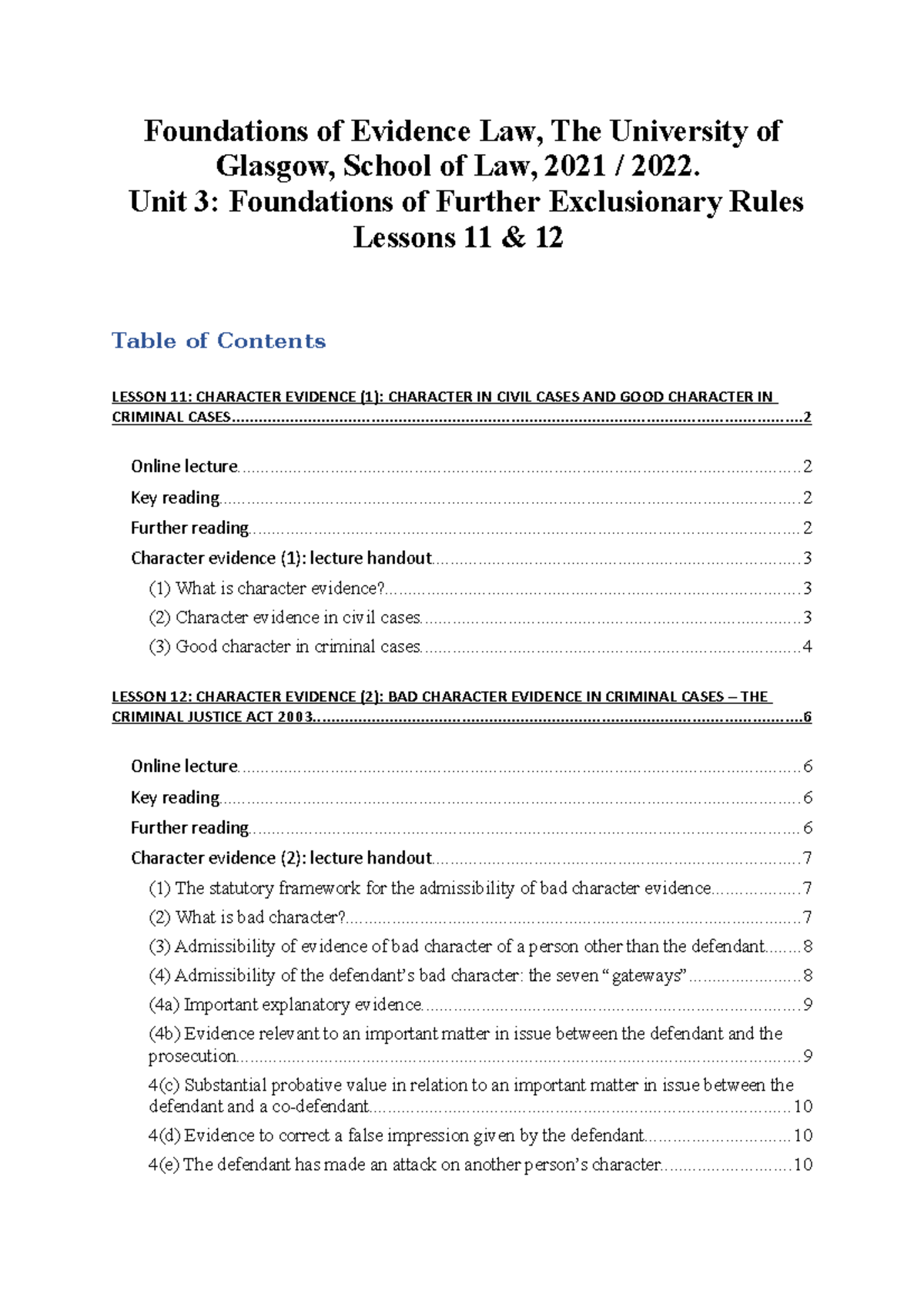 Week 6 Handout - Foundations of Evidence Law, The University of Glasgow ...