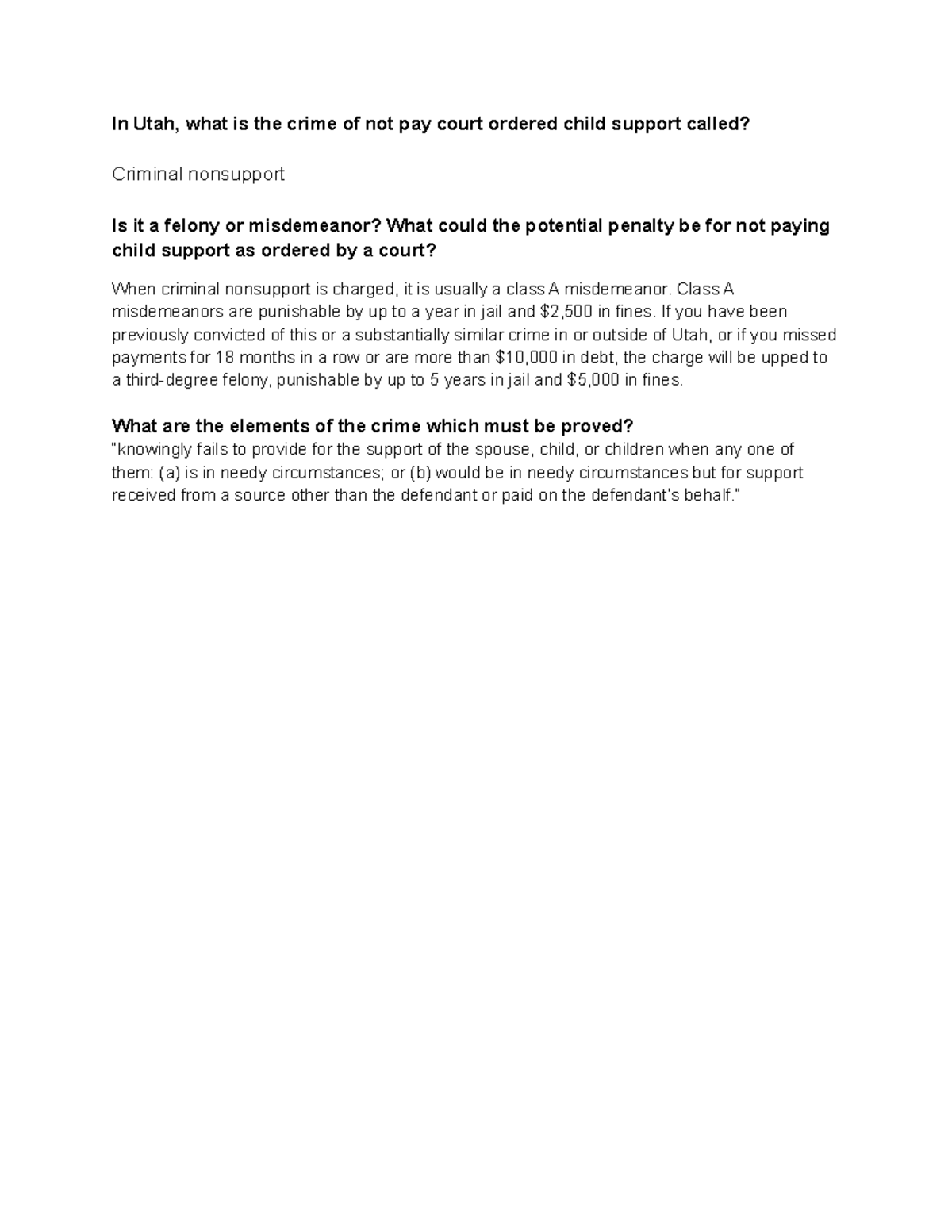 Ch 10 State Code Assignment Child Support Crimes In Utah What Is