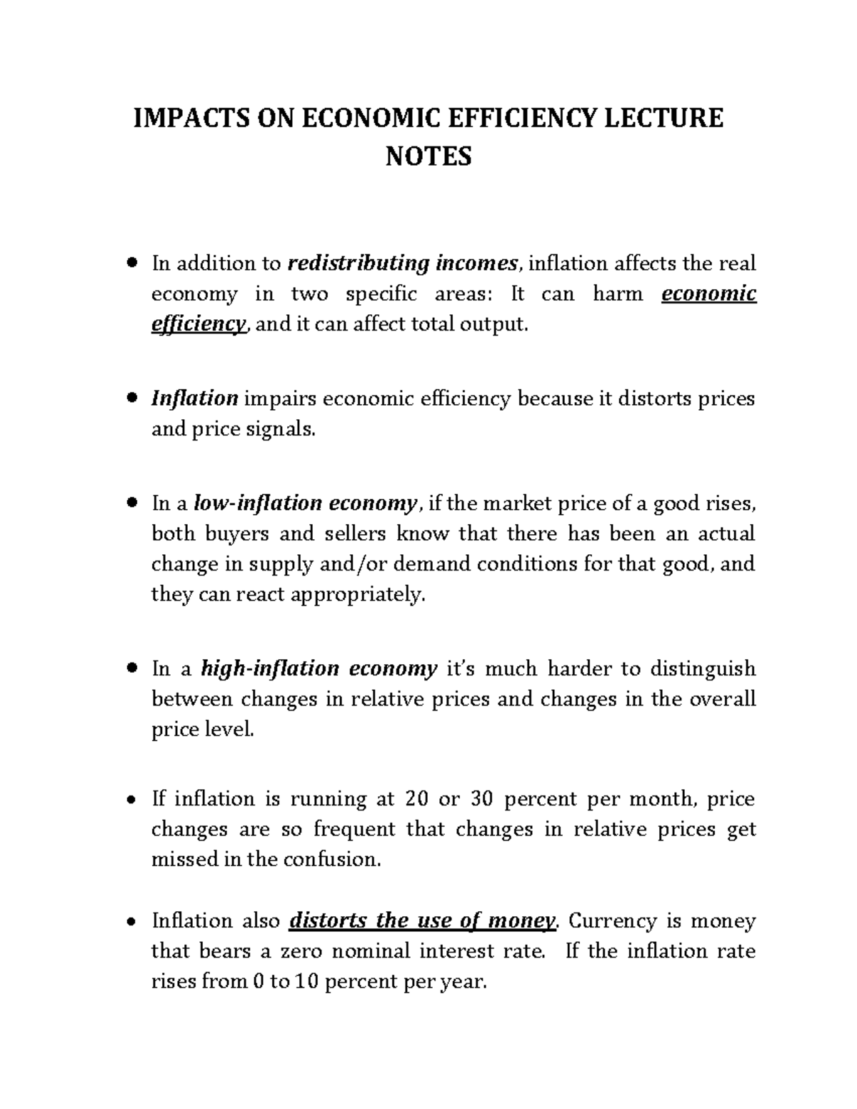 Impacts on Economic Efficiency Lecture Notes - IMPACTS ON ECONOMIC ...