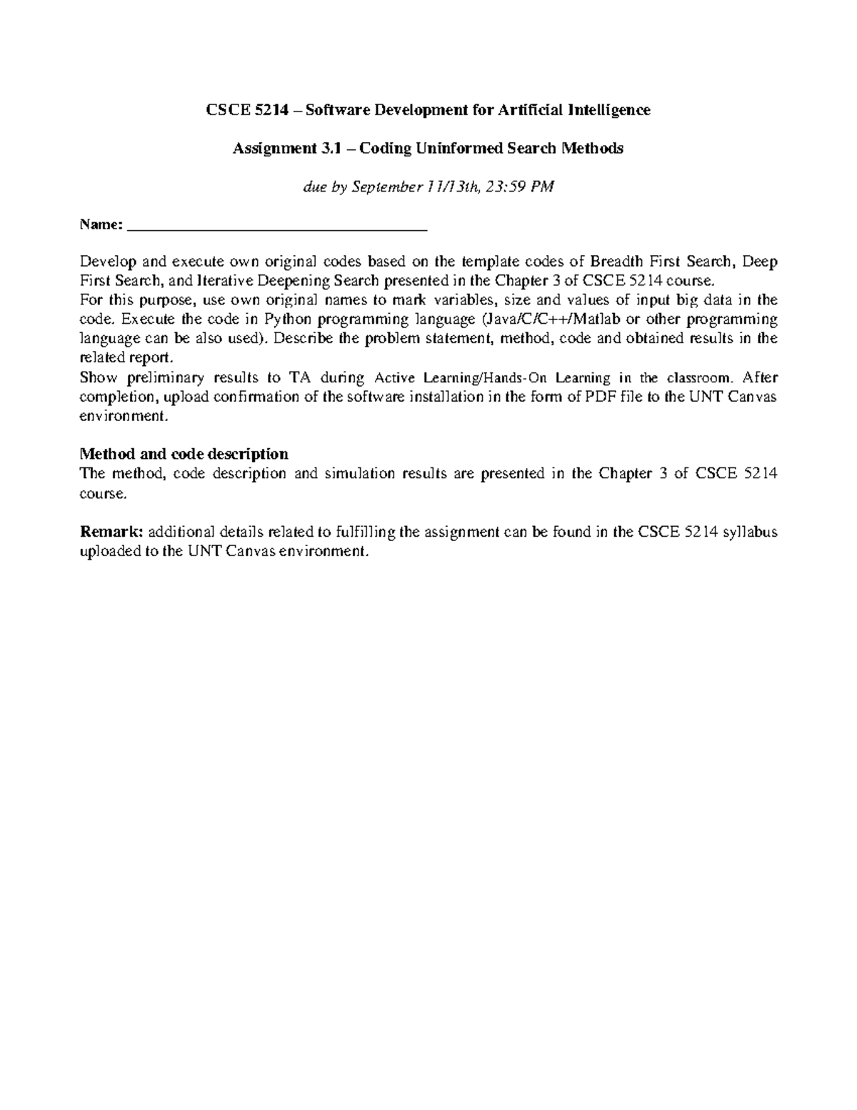 Assignment 3 Ass Csce 5214 Software Development For Artificial Intelligence Assignment 3