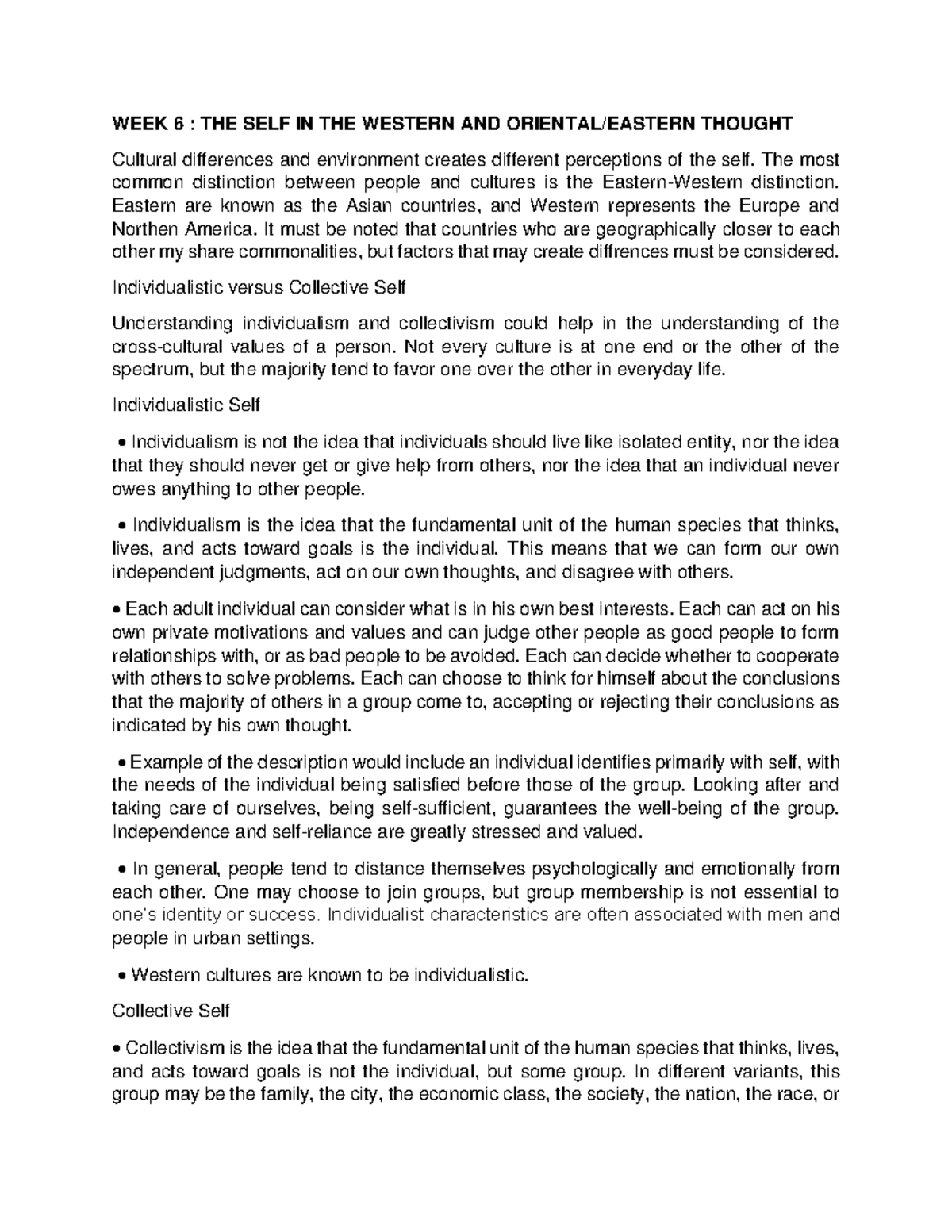 THE SELF IN THE Western AND Orientaleastern Thought - WEEK 6 : THE SELF ...