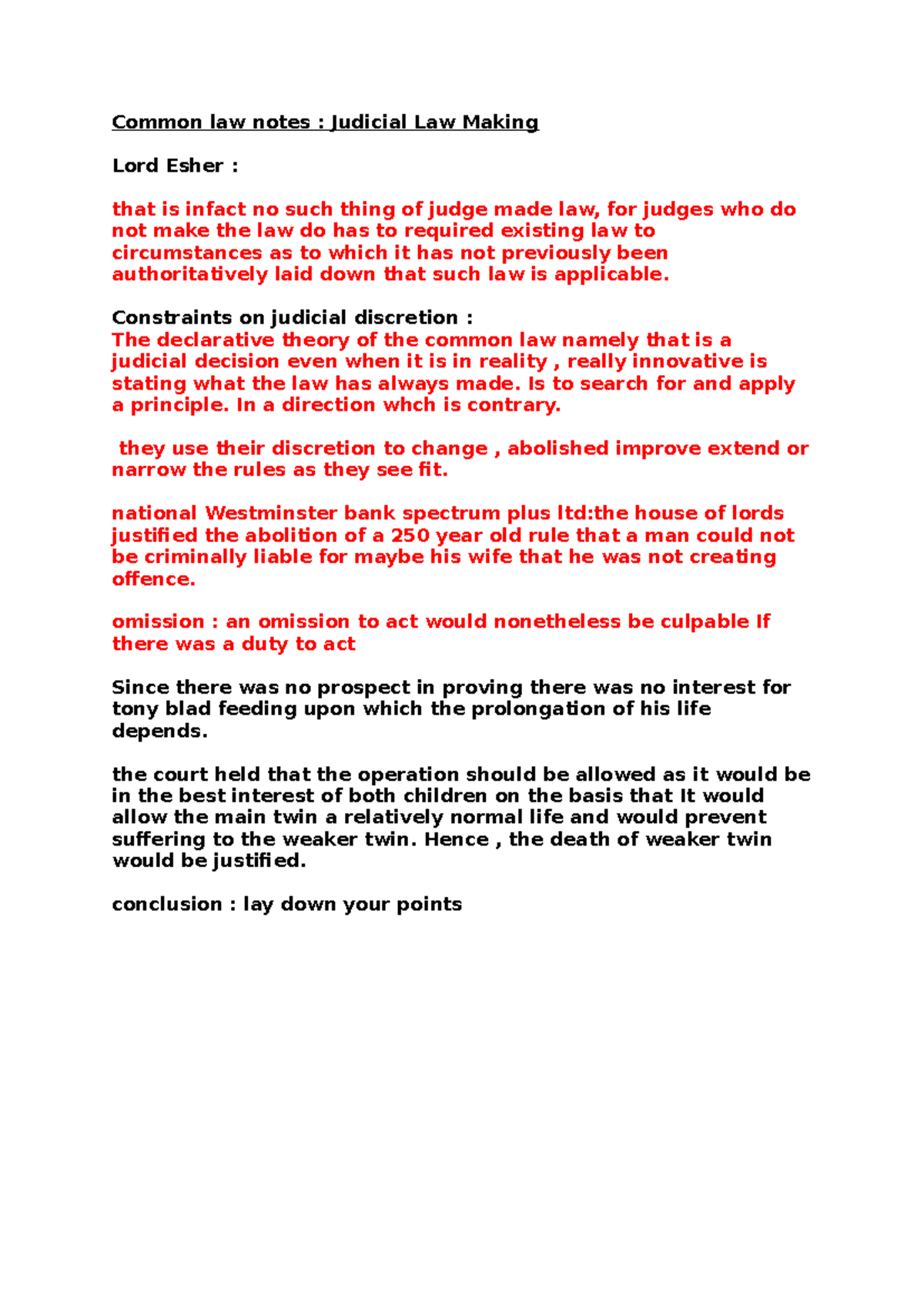 Common law notes - Constraints on judicial discretion : The declarative ...