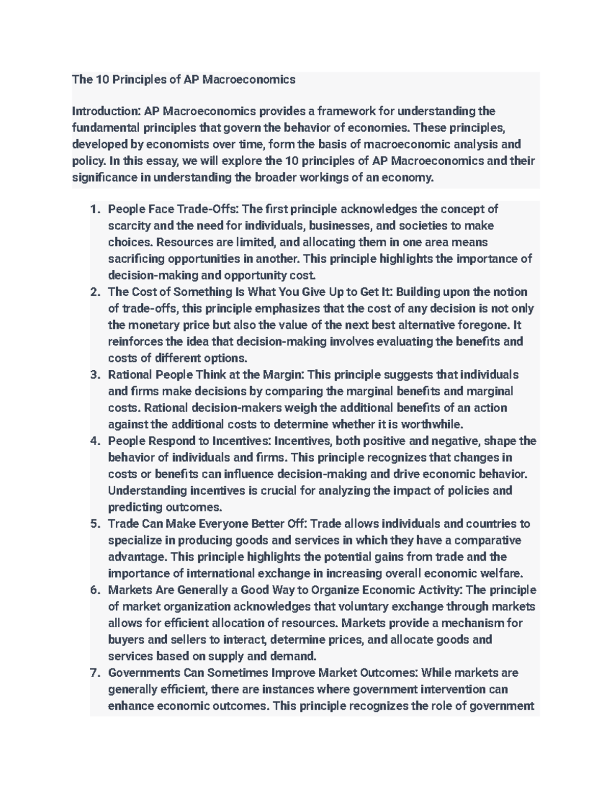 The 10 principles of AP Macroeconomics - The 10 Principles of AP ...