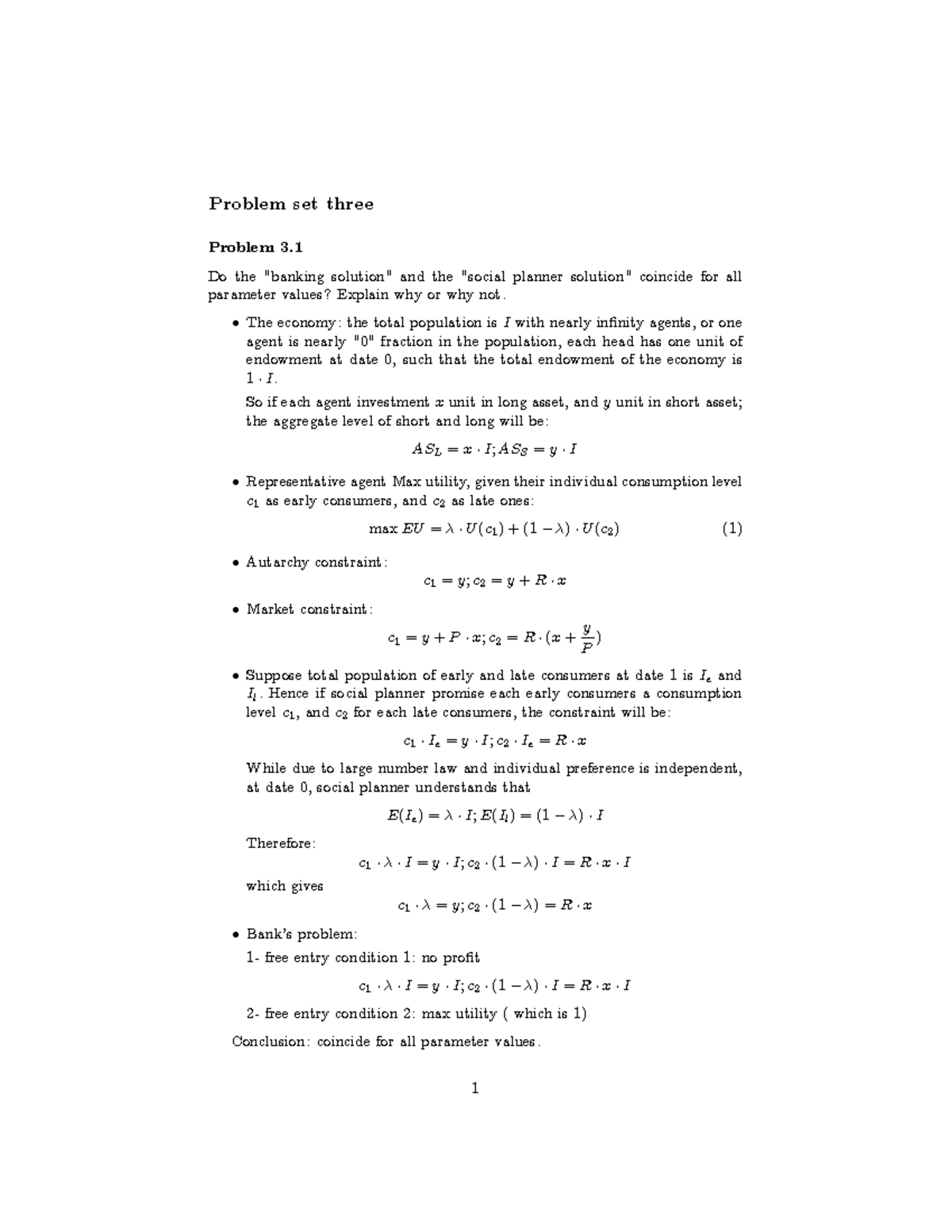 Tutor 3 notes 0202 2019 - Problem set three Problem 3 Do the "banking ...