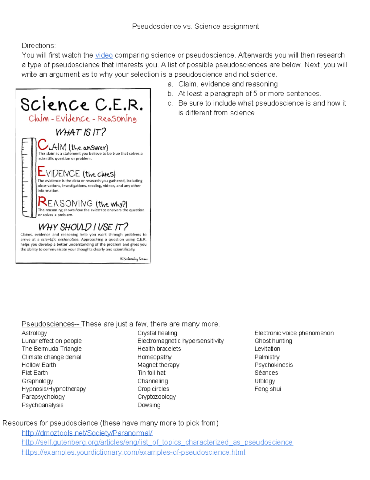 #3 pseudoscience vs. science assignment - Pseudoscience vs. Science ...