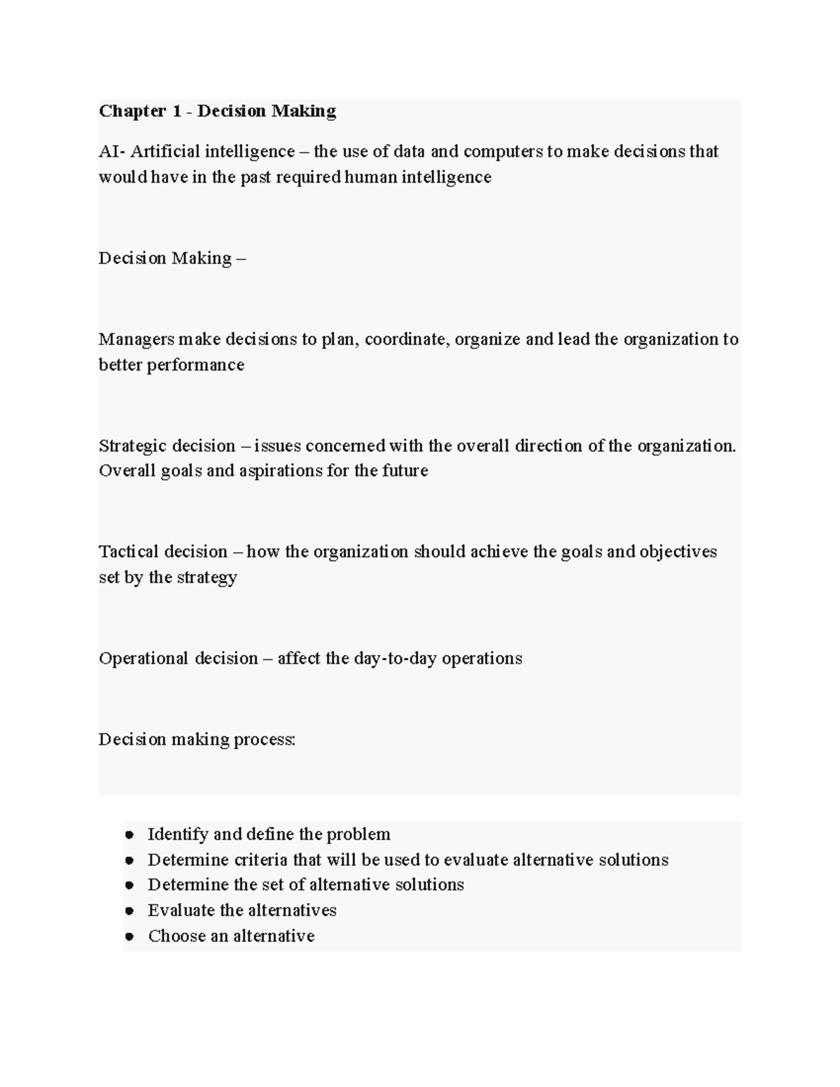 Notes - Chapter 1 - Decision Making AI- Artificial intelligence – the ...