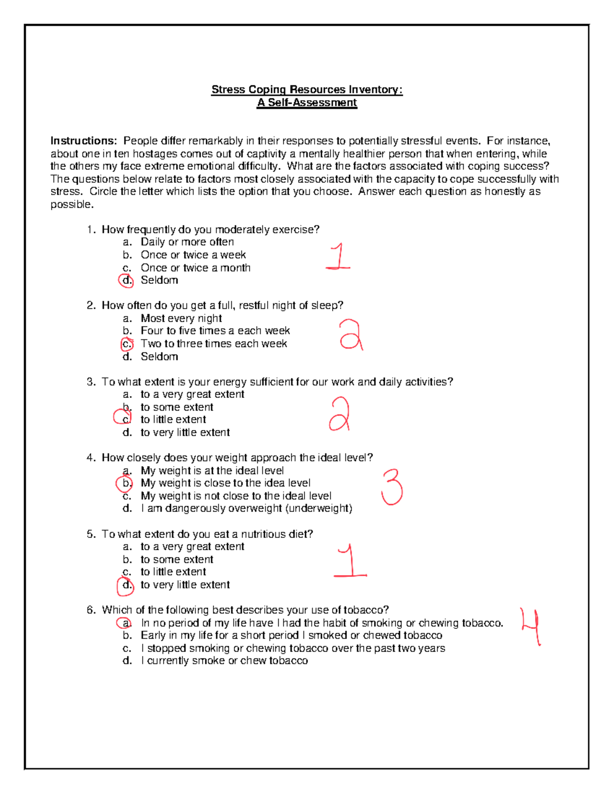 Stress Coping Scale 2022 - Stress Coping Resources Inventory: A Self ...