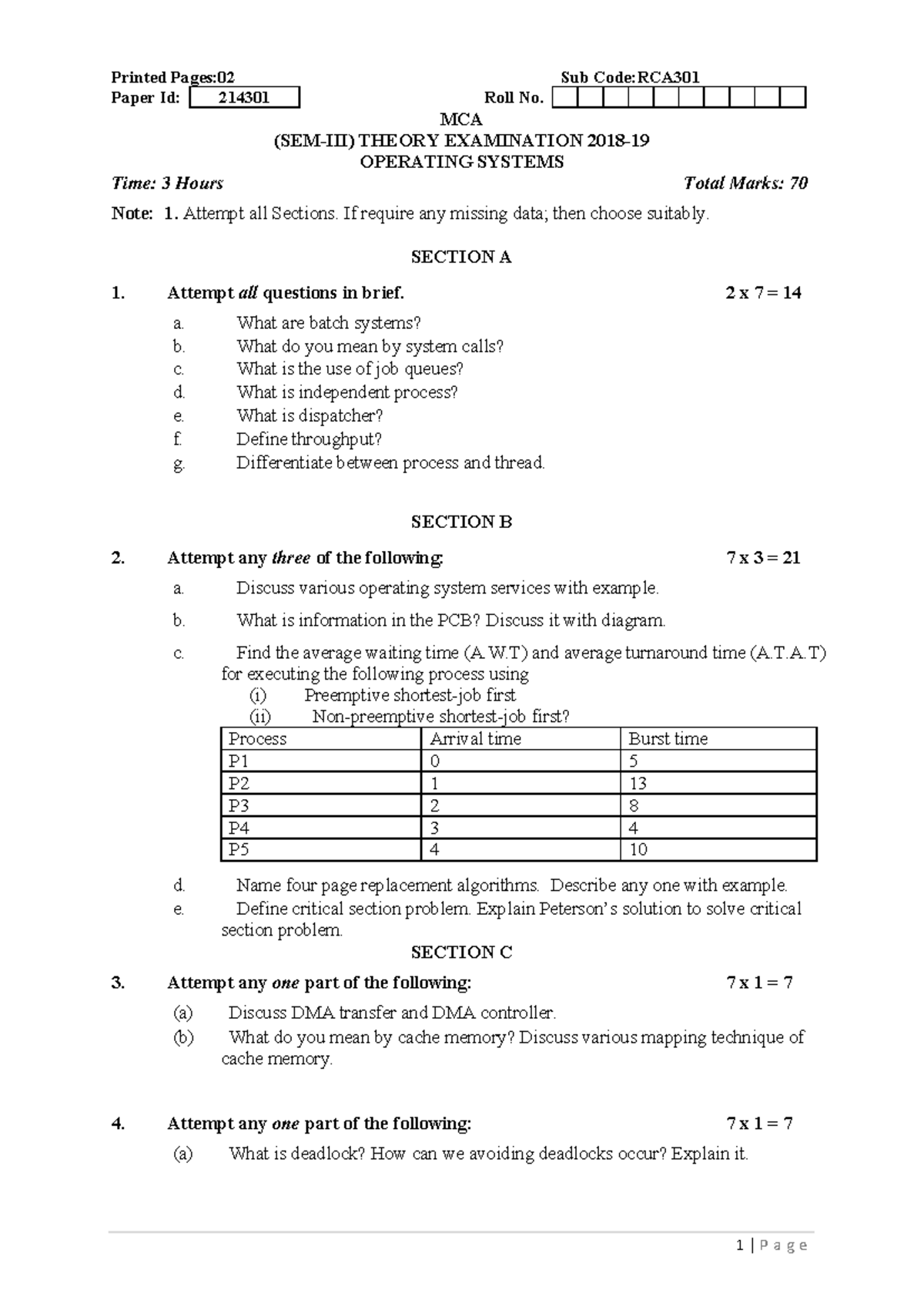 Operating System 2024 - 1 | P a g e Printed Pages:02 Sub Code:RCA Paper ...