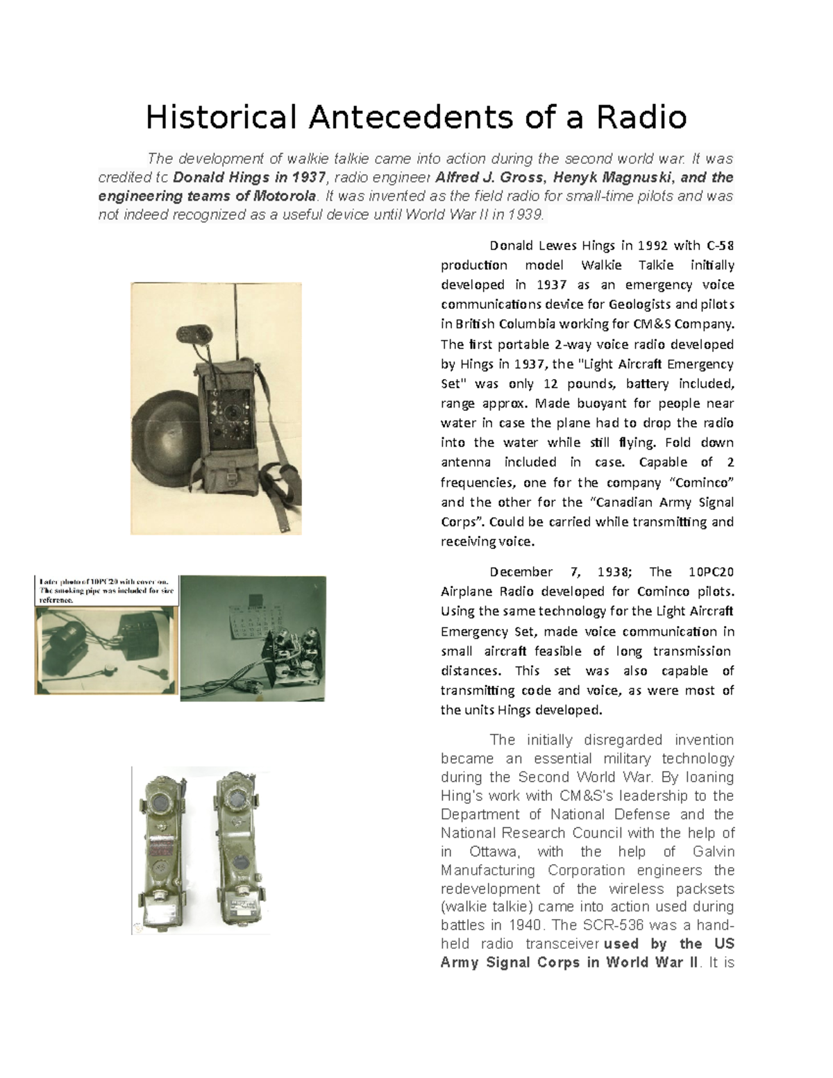 Historical Antecedents of a Radio - It was credited to Donald Hings in ...