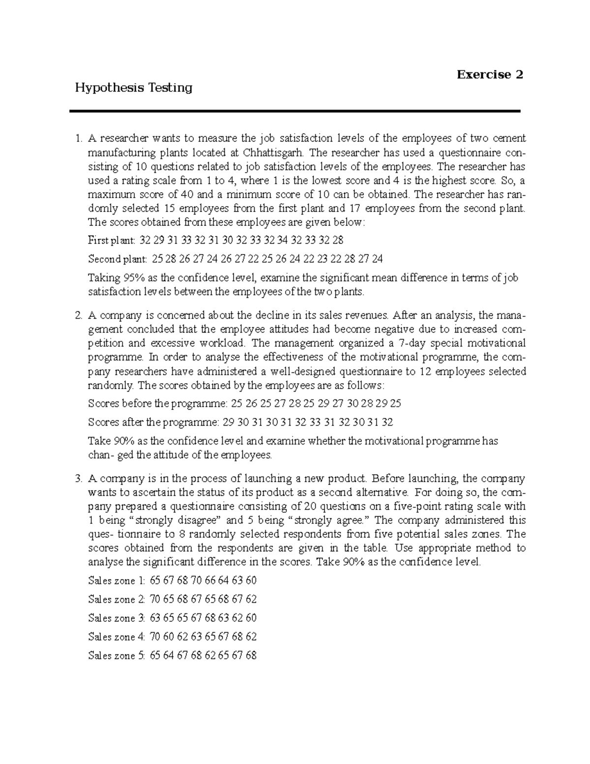 Hypothesis Testing Problems Statistics II part 2 - Exercise 2 ...