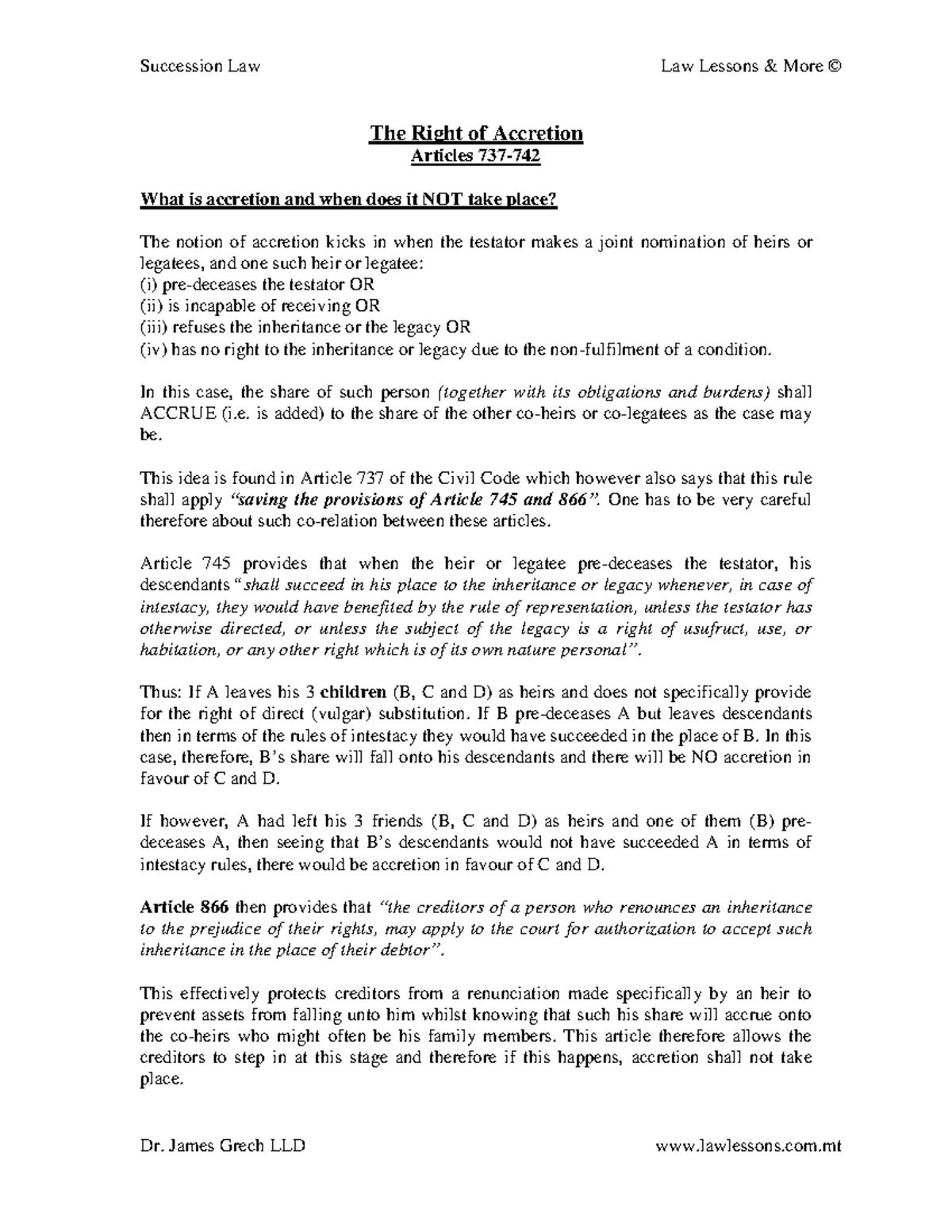 Law Lessons - Notes - Accretion - Succession Law Law Lessons More The ...