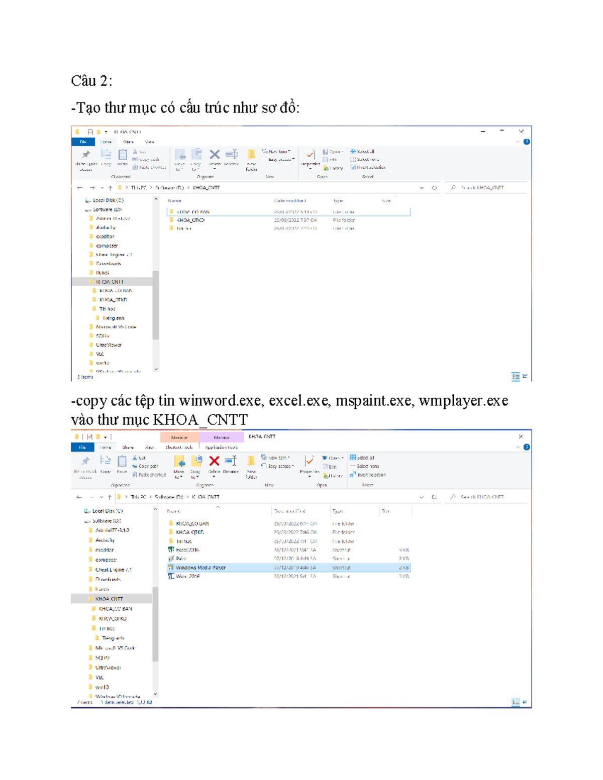 Bt - bbrer - Câu 2: -Tạo thư mục có cấu trúc như sơ đồ: -copy các tệp ...