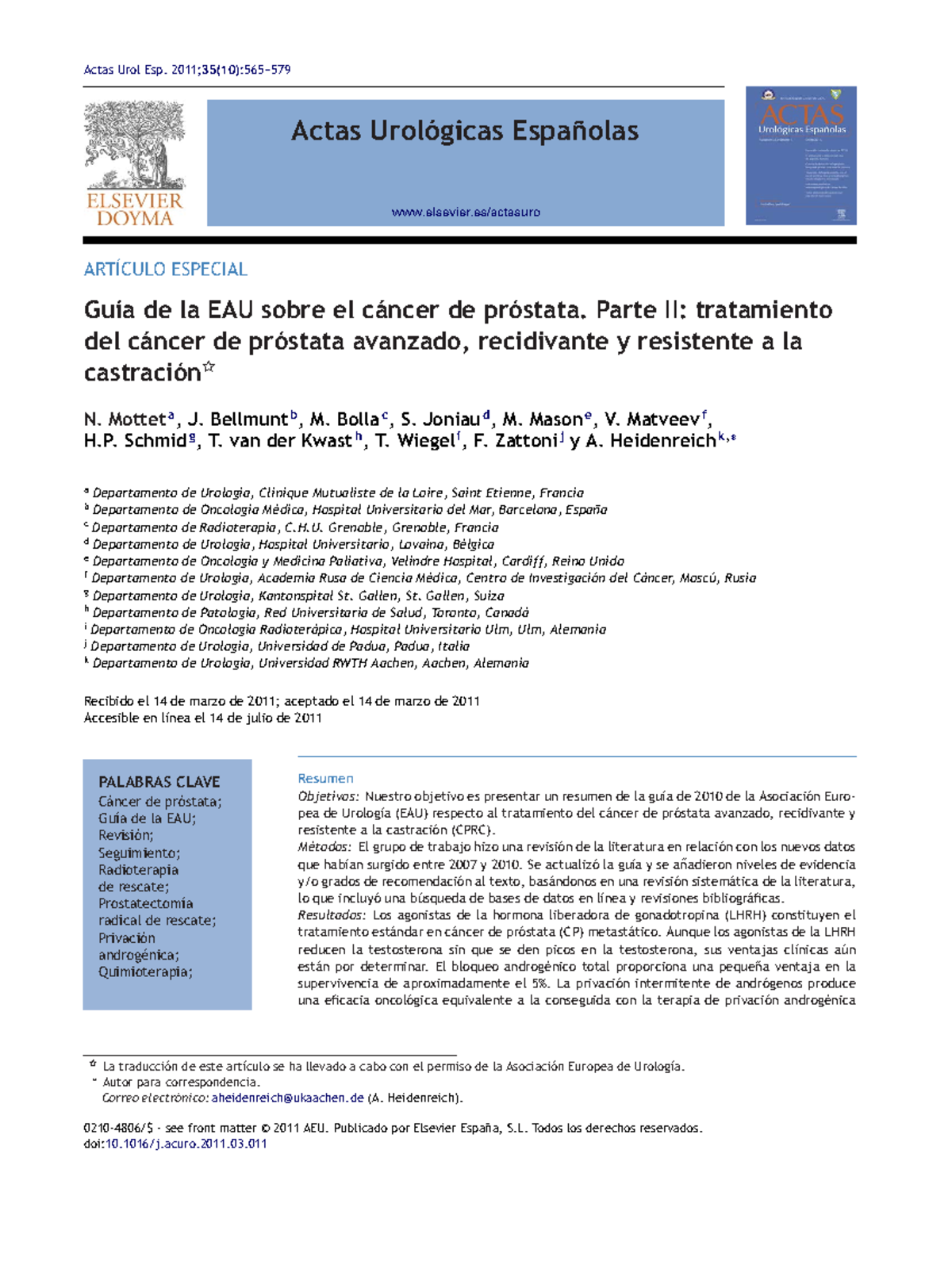 Guia de la EAU sobre el cancer de prostata. Tratamiento 2 - Actas Urol ...