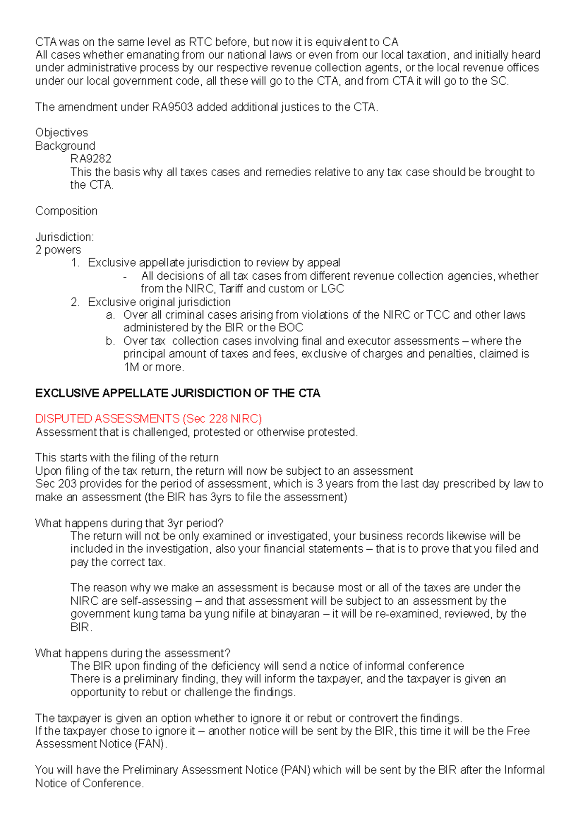 CTA and TAX Remedies - CTA was on the same level as RTC before, but now ...