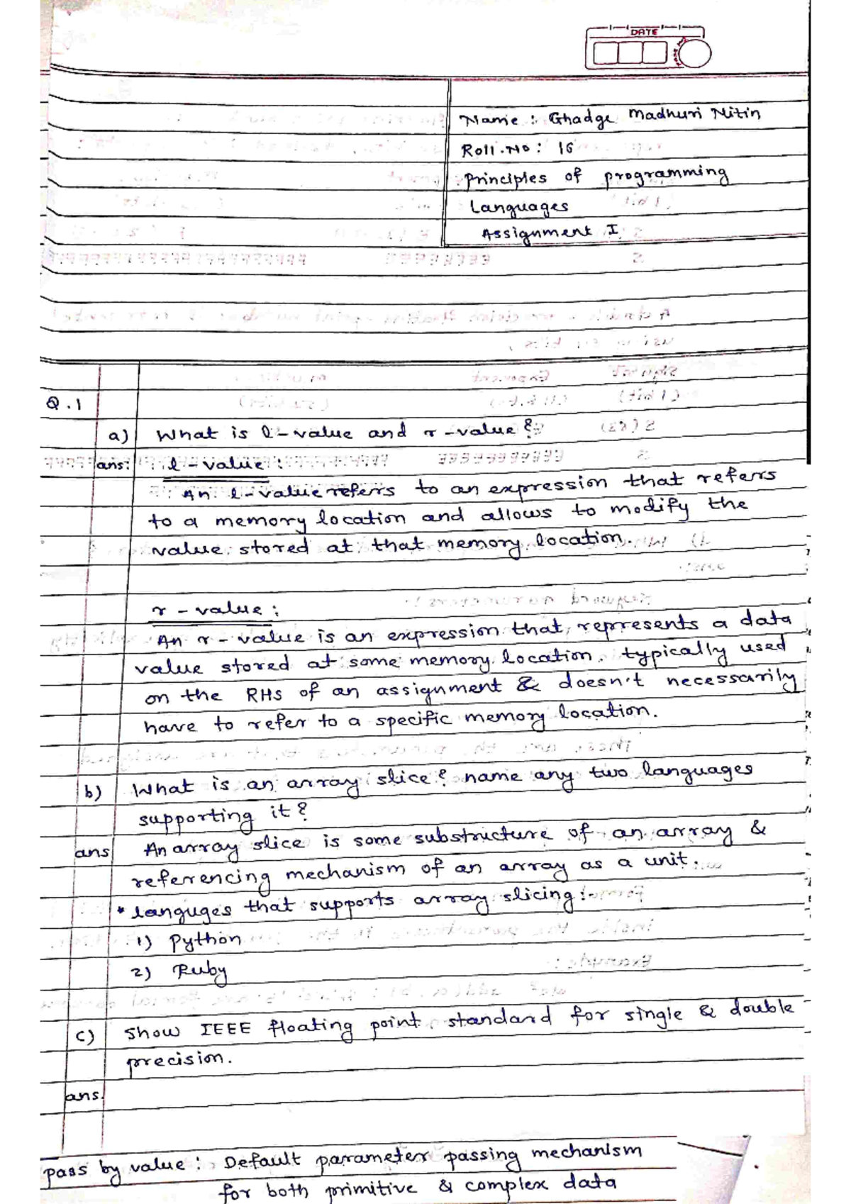 1 - AOS - DATE Name : Ghadge Madhuri Nitin Roll .NO: 16 principles of ...