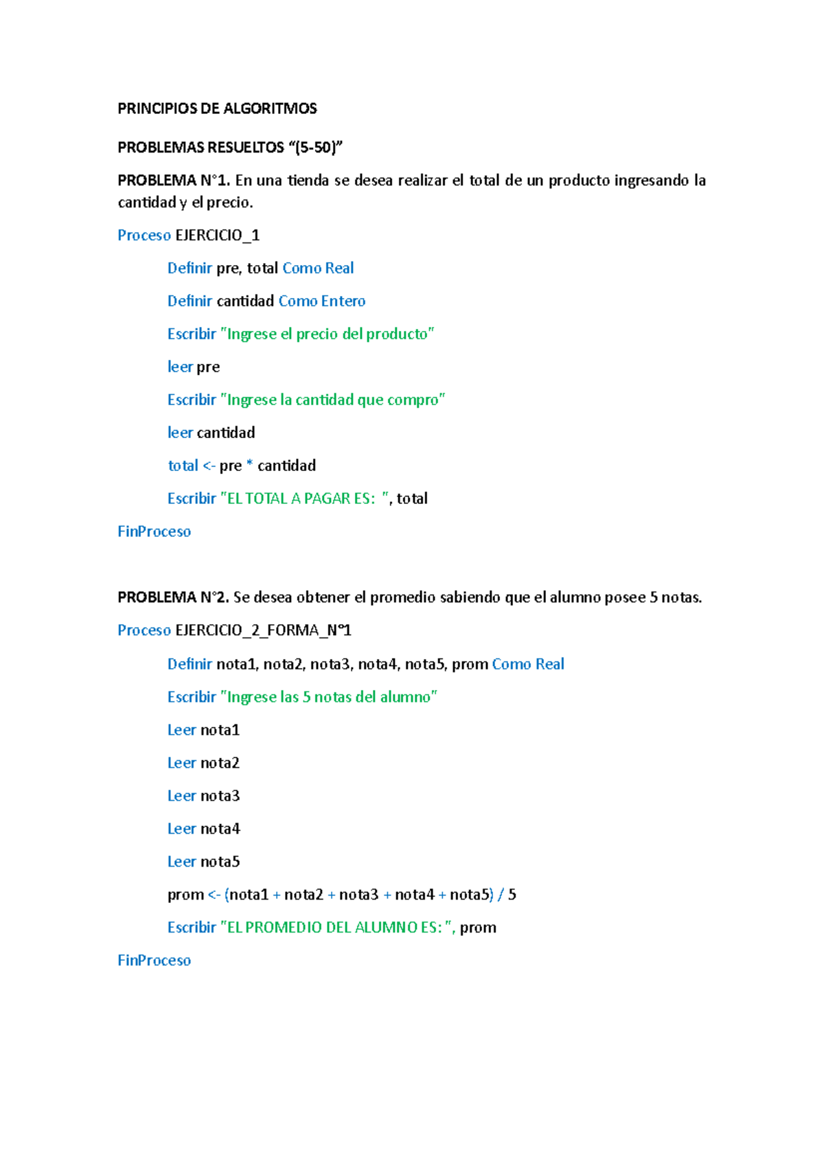 Principios DE Algoritmos N°1 - PRINCIPIOS DE ALGORITMOS PROBLEMAS RESUELTOS “(5-50)” PROBLEMA N ...