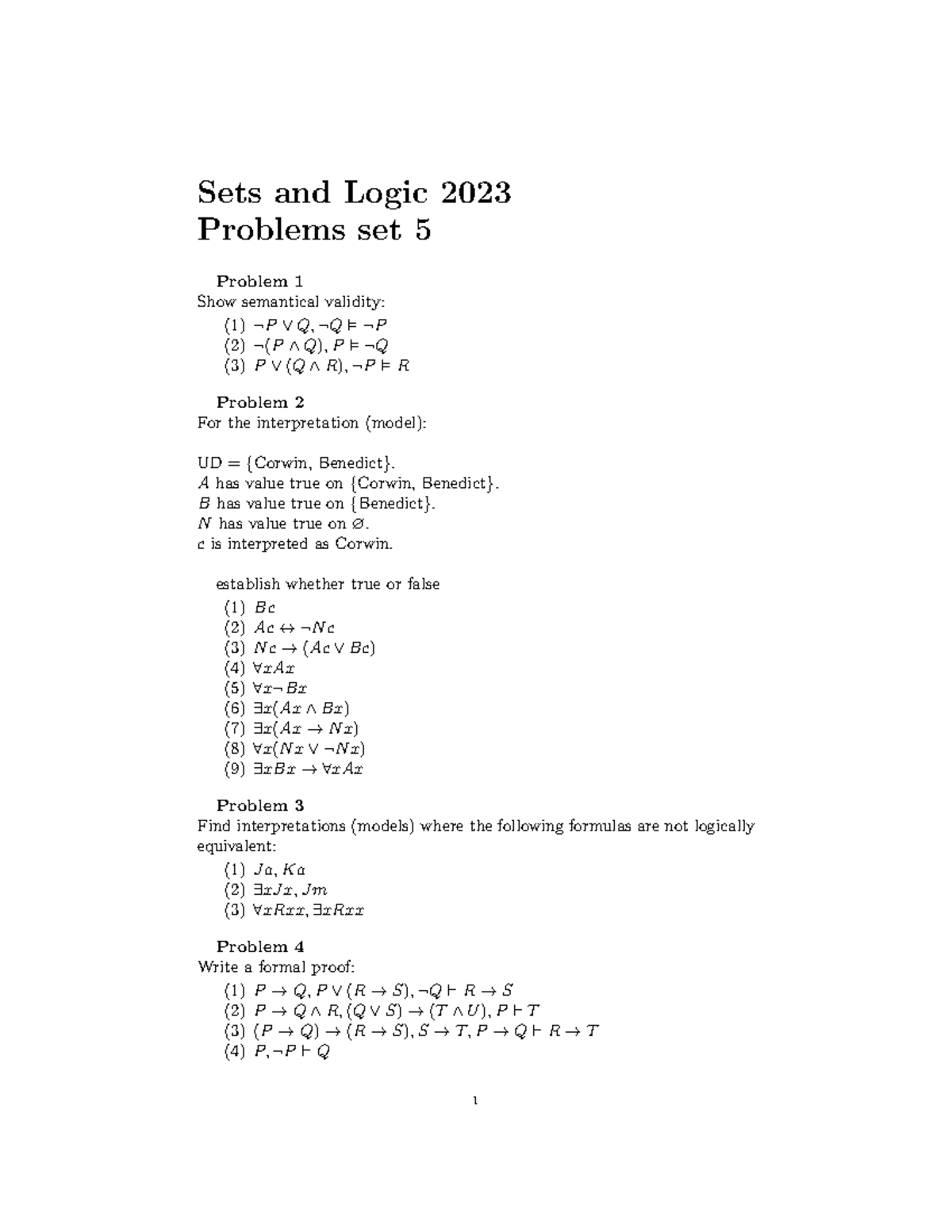 Set5 - Tutorial worksheet - Sets and Logic 2023 Problems set 5 Problem ...